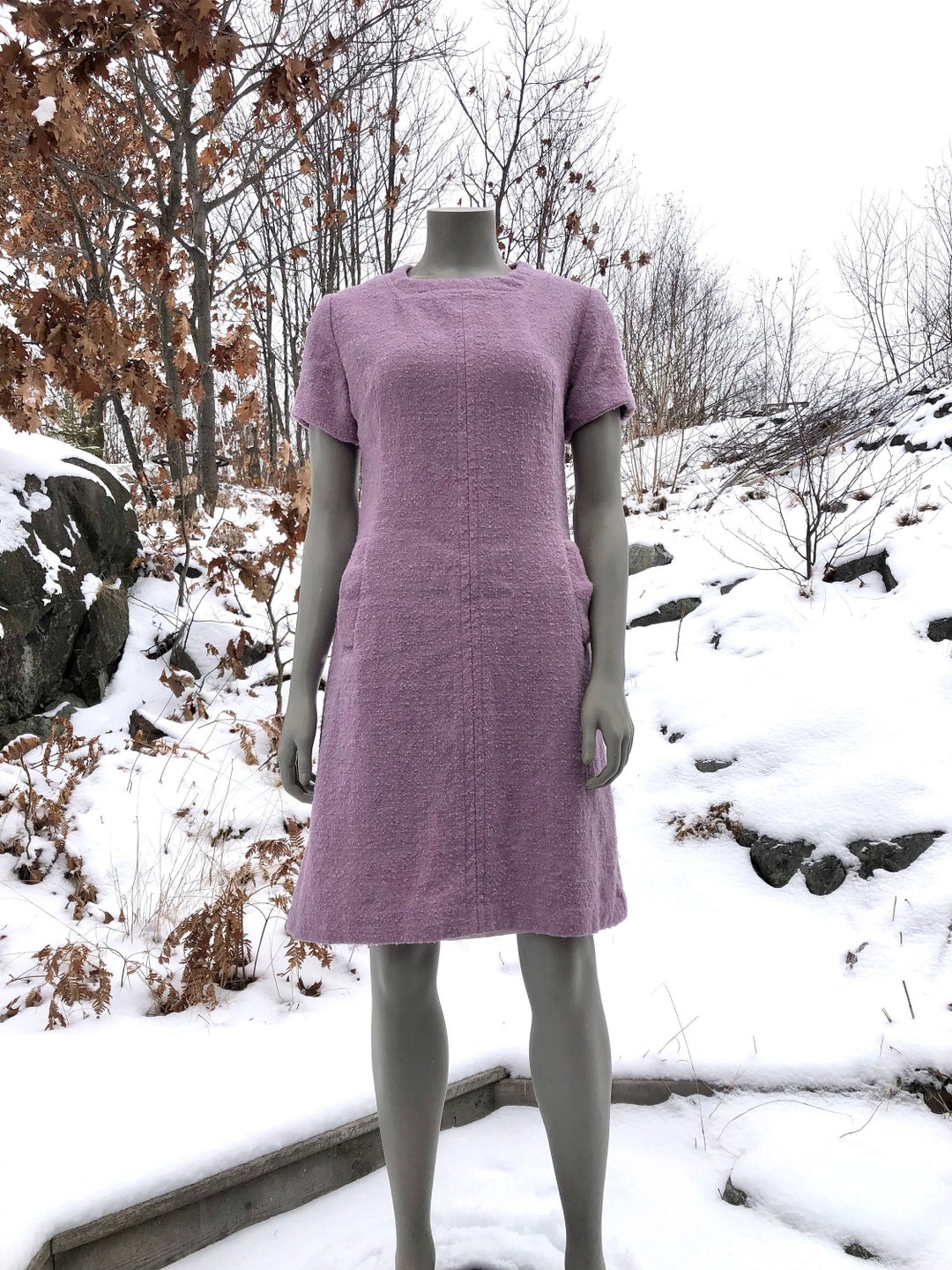 60s Lavender Mod Mini Dress S / Wool Dress / Winter Fashion / Handmade ...