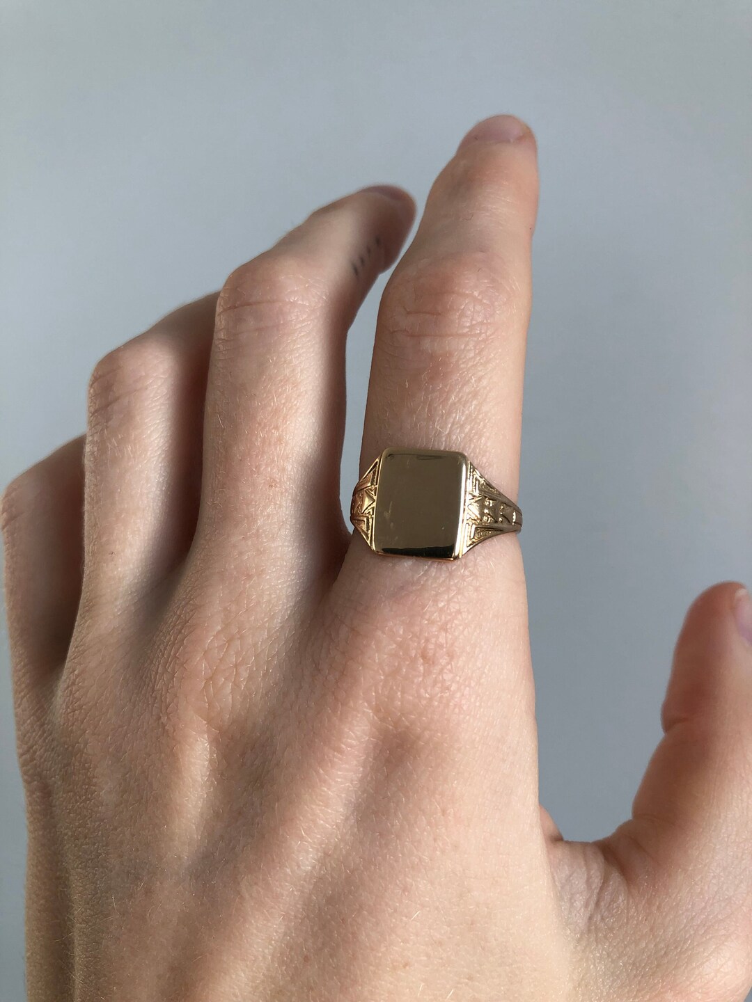 Vintage 10k Gold Signet Ring Size 8.5 / Patterned Signet Ring / Blank ...