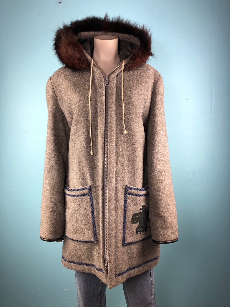 Vintage Wool Parka S Mens / Inuit Design Wool Parka / Fur Trim - Etsy