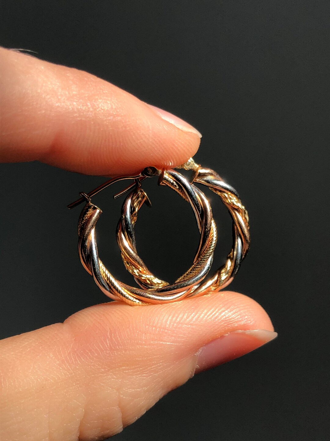 Vintage 14k Gold Tricolour Hoops / Twisted Hoops / Real Gold Hoop ...