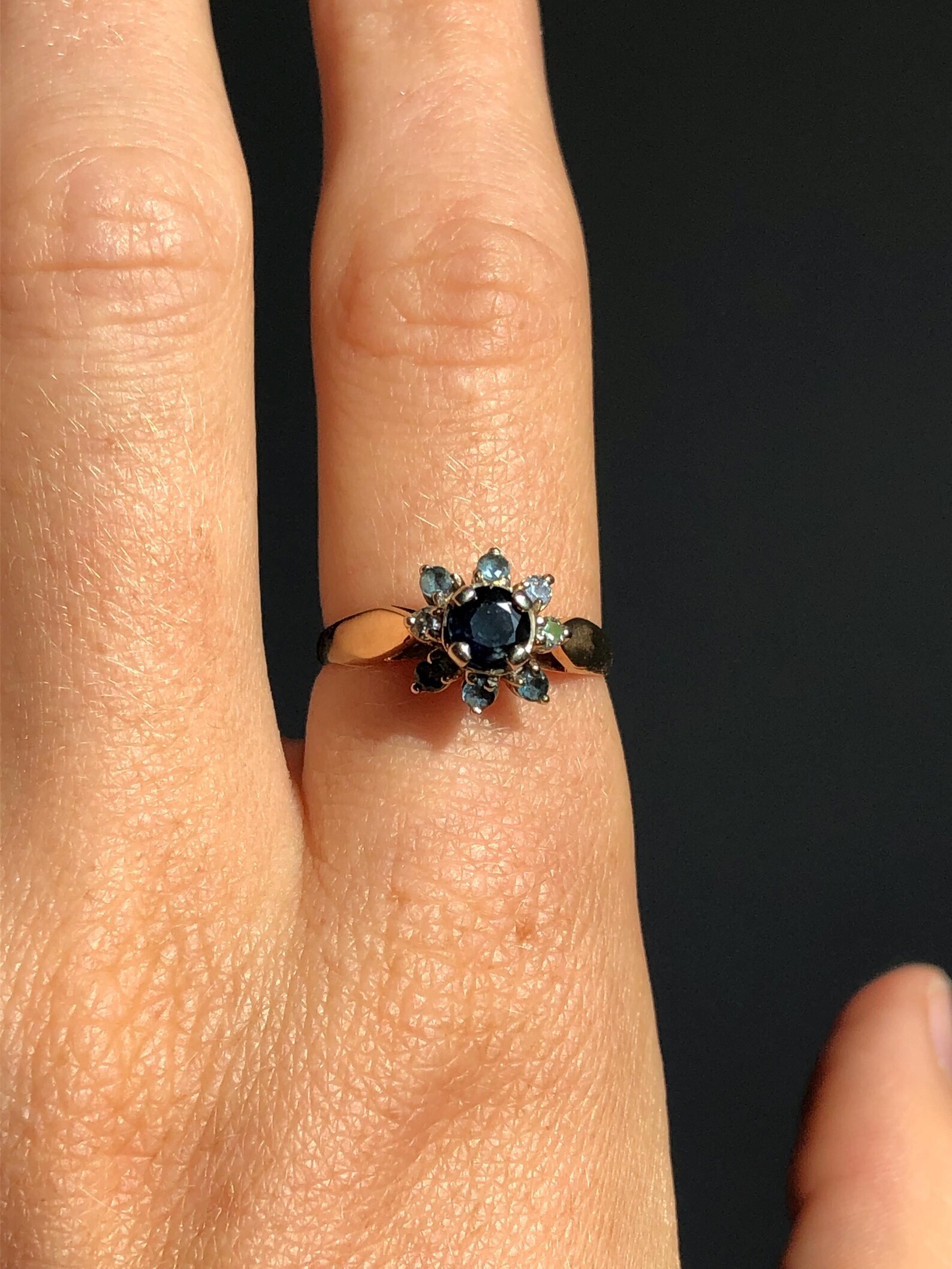 Vintage 10k Gold Blue Stone and Diamond Ring 7 1/4 / Sapphire Ring ...