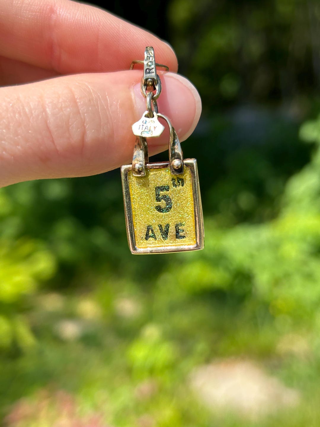 Vintage Sterling Silver 5th Ave Shopping Bag Charm / Enamel Charm ...
