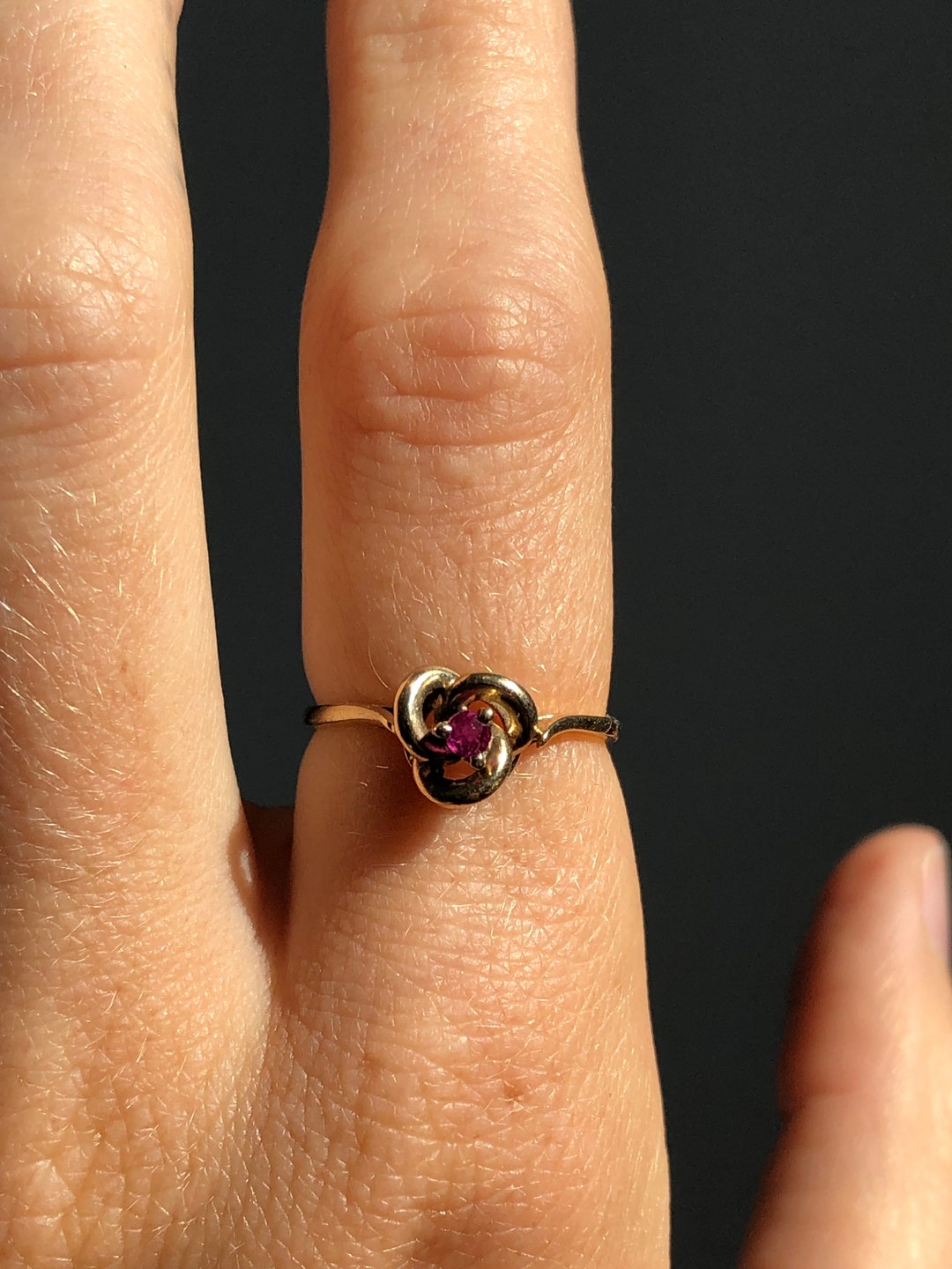 Vintage 10k Gold and Ruby Knot Ring Size 6 1/4 / Solid Gold Ring / Ruby ...
