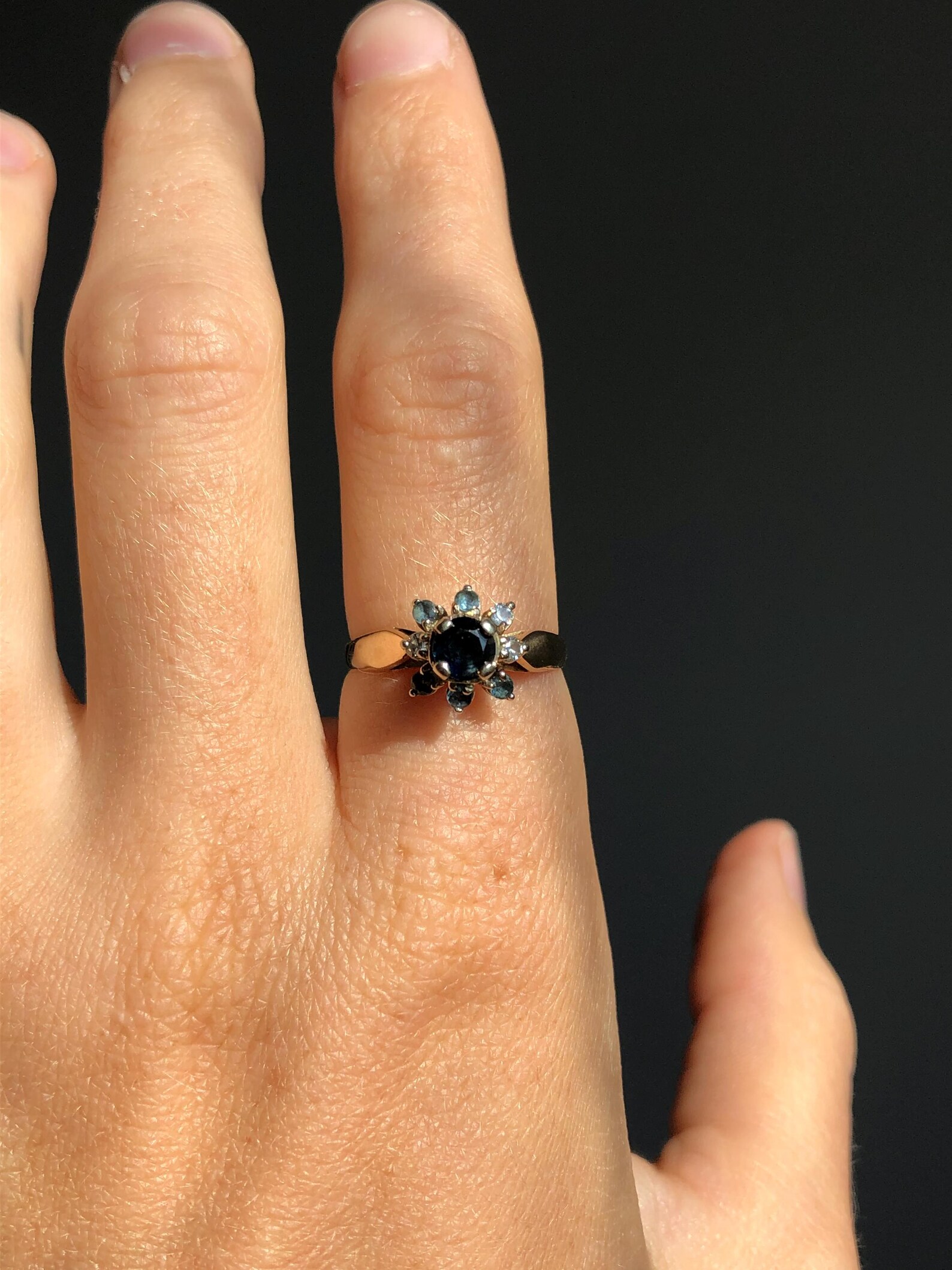 Vintage 10k Gold Blue Stone and Diamond Ring 7 1/4 / Sapphire Ring ...