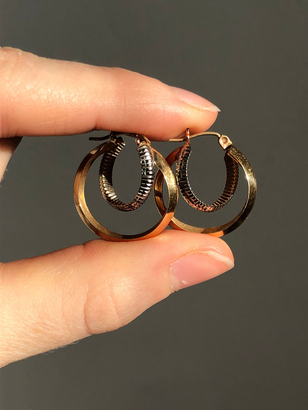 Vintage 10k Gold Double Hoops / Twisted Hoops / Vintage Solid Gold ...