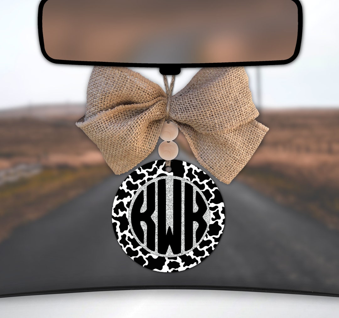 Cow Print With Monogram Car Charm for Rear View Mirror - Etsy