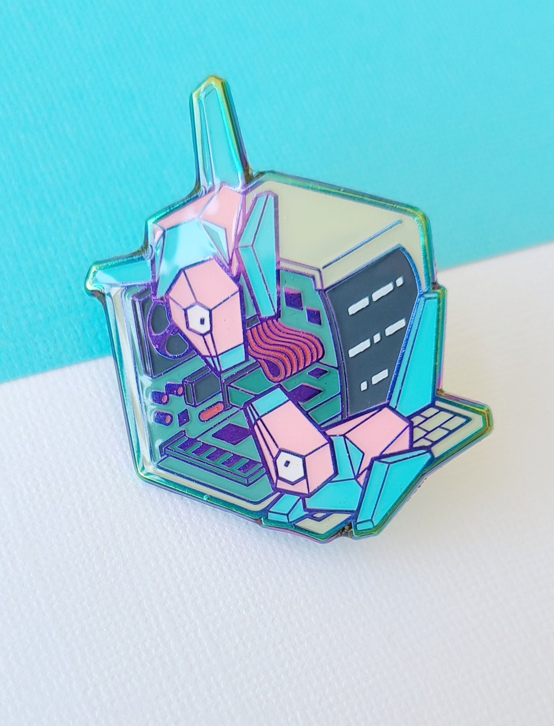Pokehabitat: Virtual Rainbow Metal Porygon Enamel Pin - Etsy
