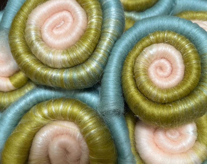 Superfine Merino Wool and Silk Rolags - Summer's End - Lichen, Teal, Eggshell - 4oz - Etsy