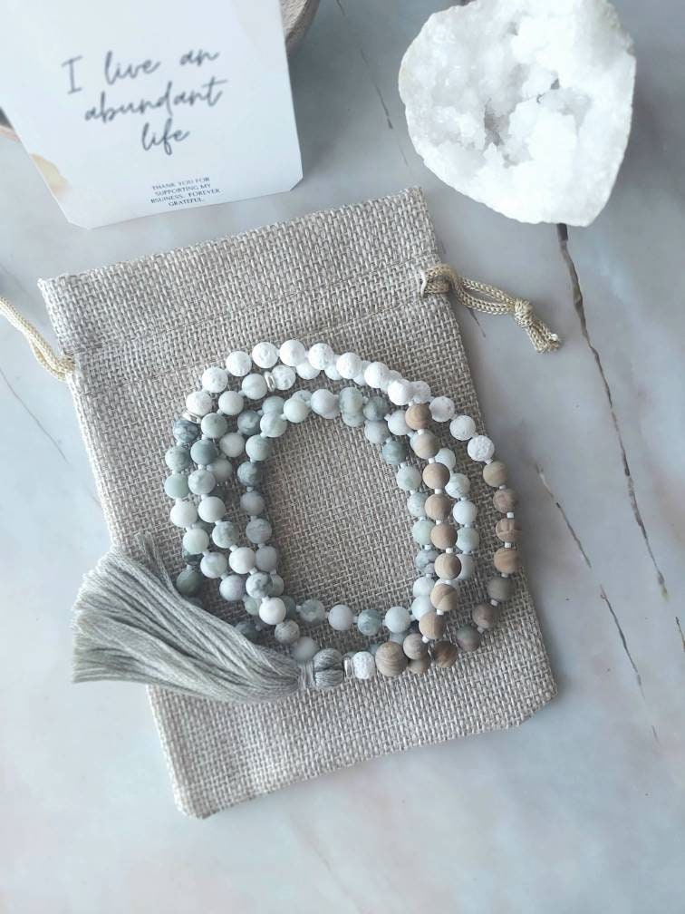 Mala Peace Jasper and wood jasper Mala necklace Mala | Etsy