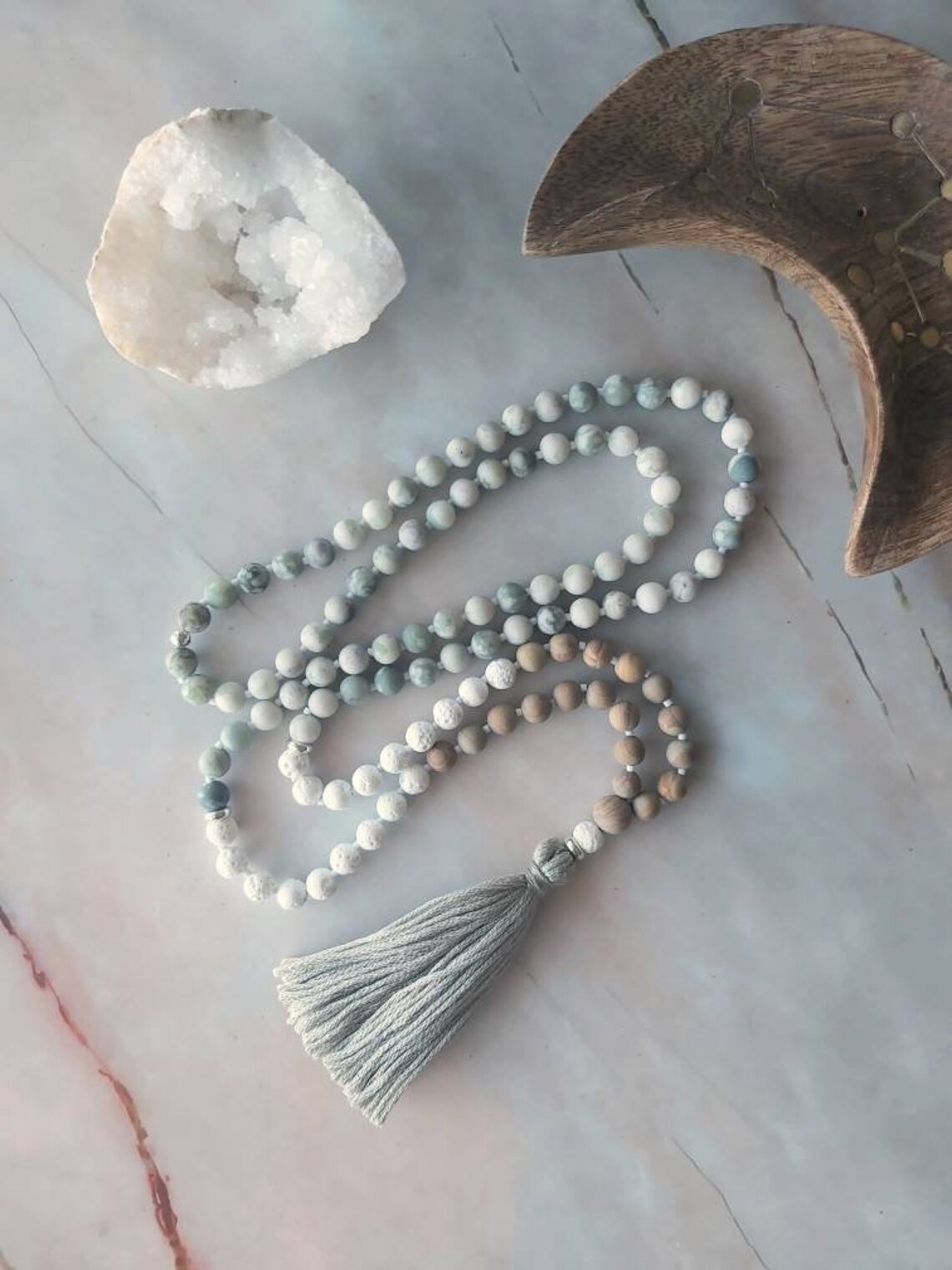 Mala Peace Jasper and wood jasper Mala necklace Mala | Etsy