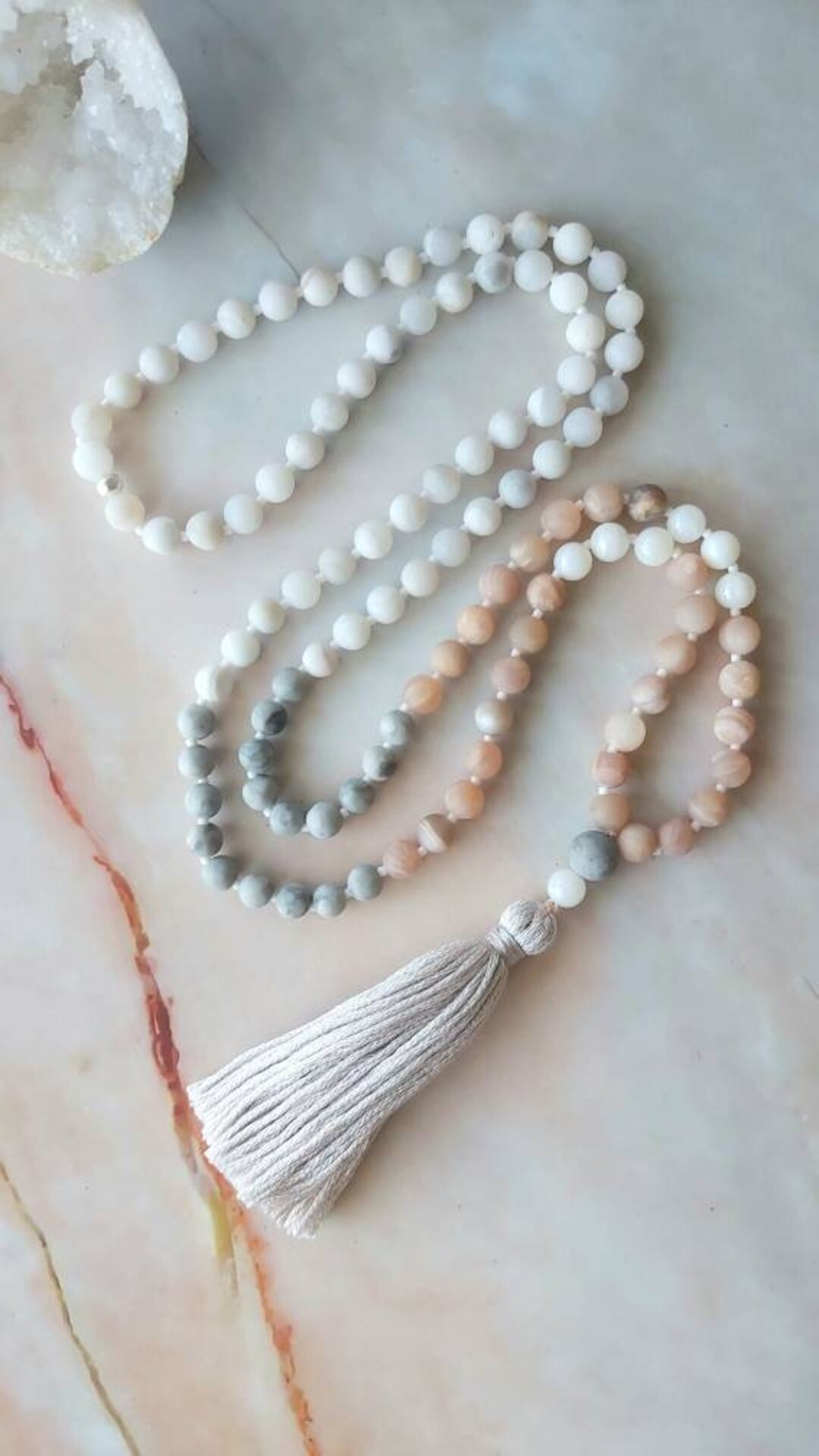 Mala, Maifan, Moonstone Mala, White Crazy Lace Agate Mala, Mala Beads ...