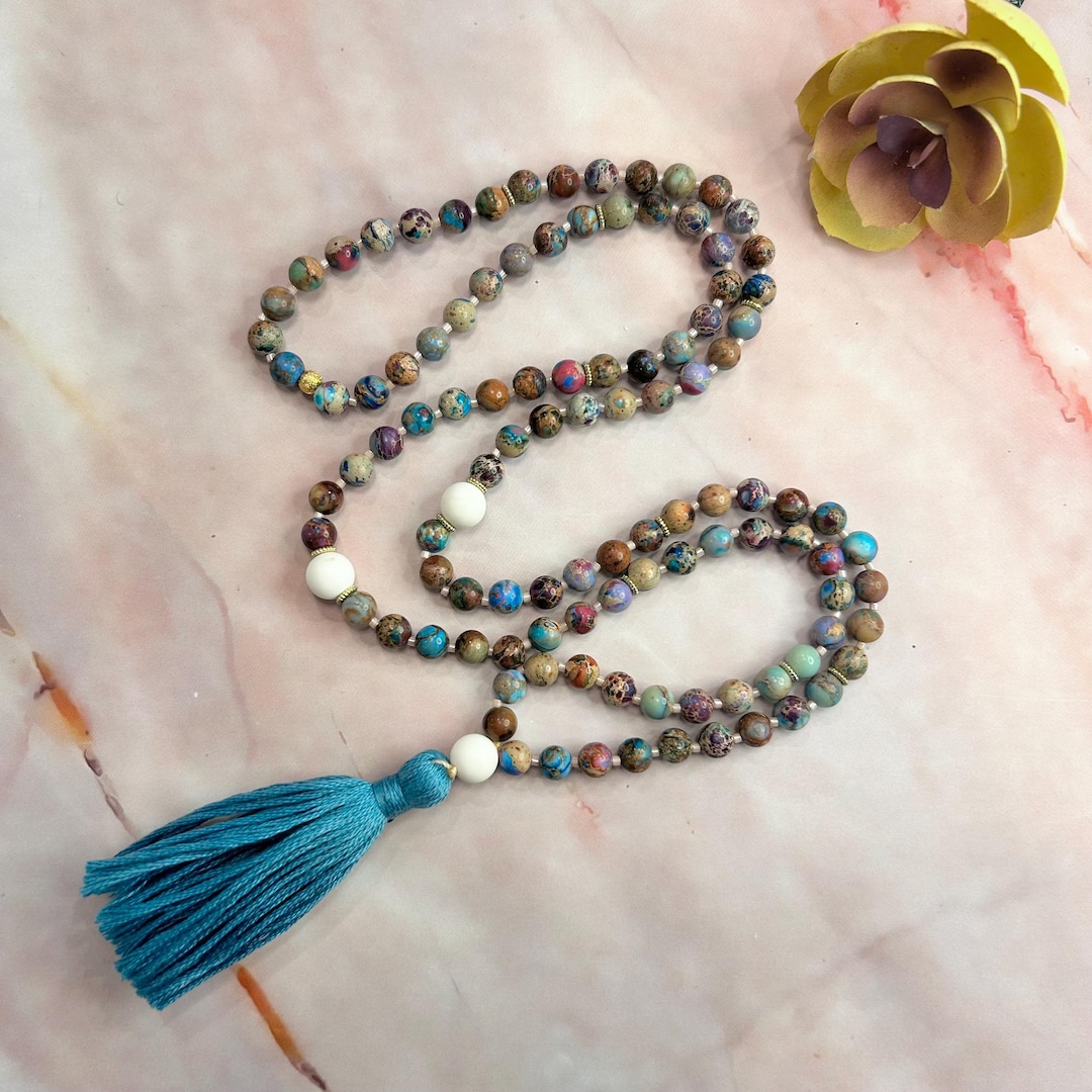 Mala, Impression Jasper Mala Necklace, Meditation Mala, Mala Beads ...