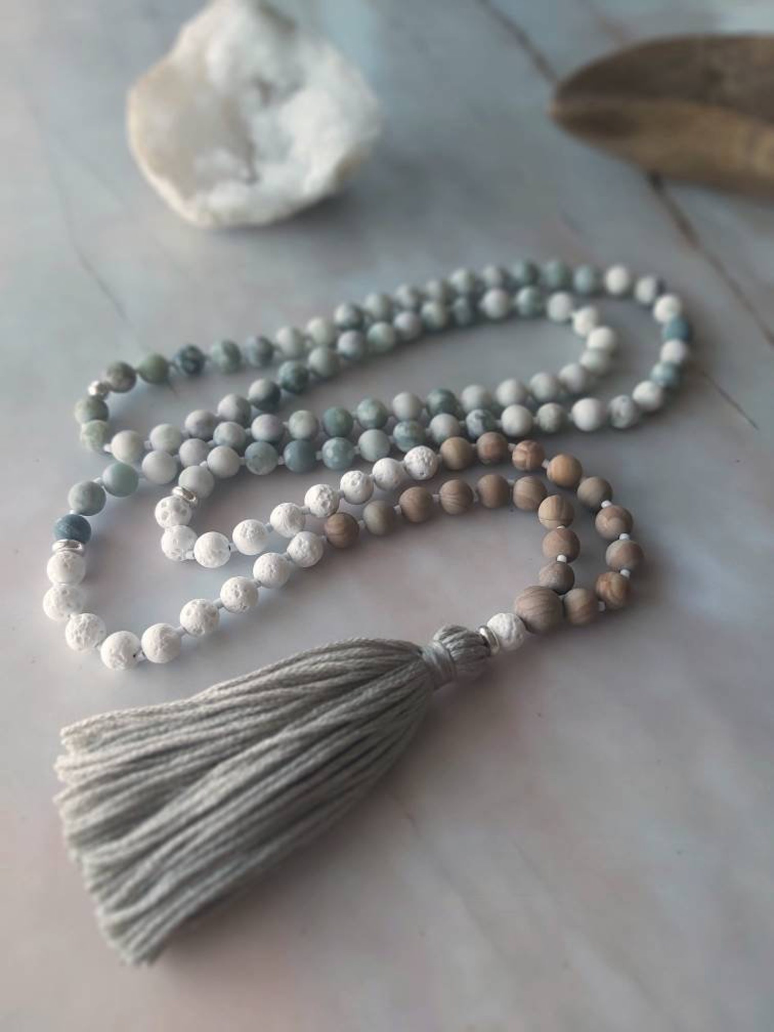 Mala Peace Jasper and wood jasper Mala necklace Mala | Etsy