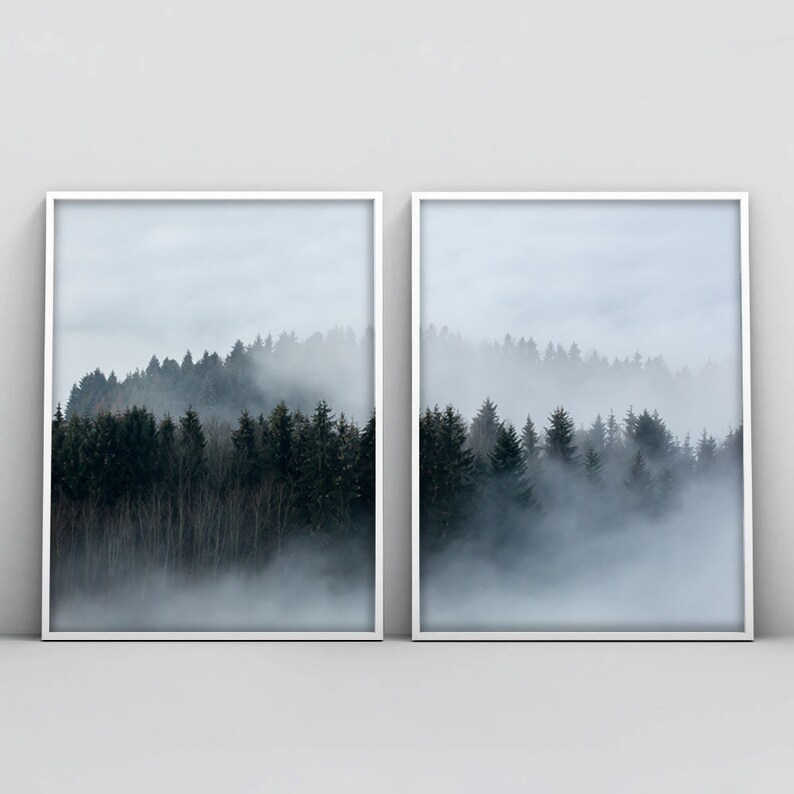 Set of 2 Indigo Forest Printable 2 Piece Forest Print | Etsy