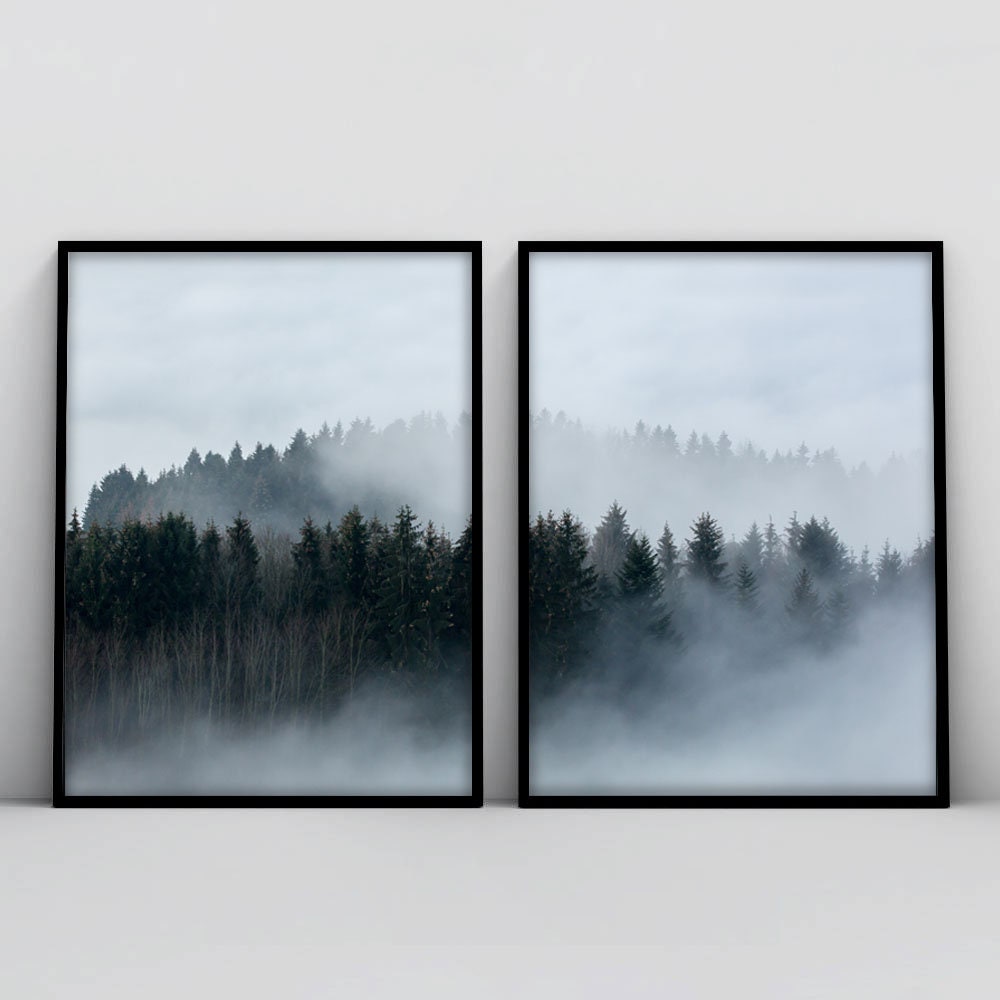 Set of 2 Indigo Forest Printable 2 Piece Forest Print | Etsy