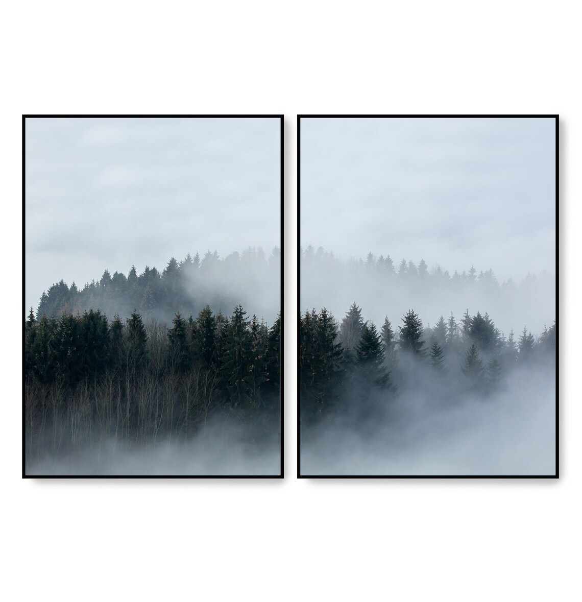 Set of 2 Indigo Forest Printable 2 Piece Forest Print | Etsy