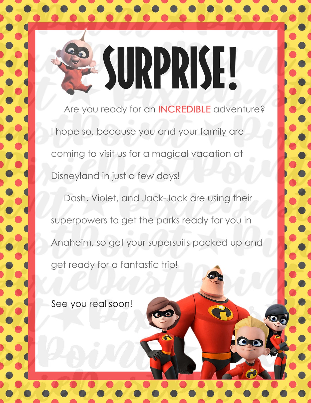 Printable Incredibles Disneyland Surprise Reveal Letter Instant Digital ...