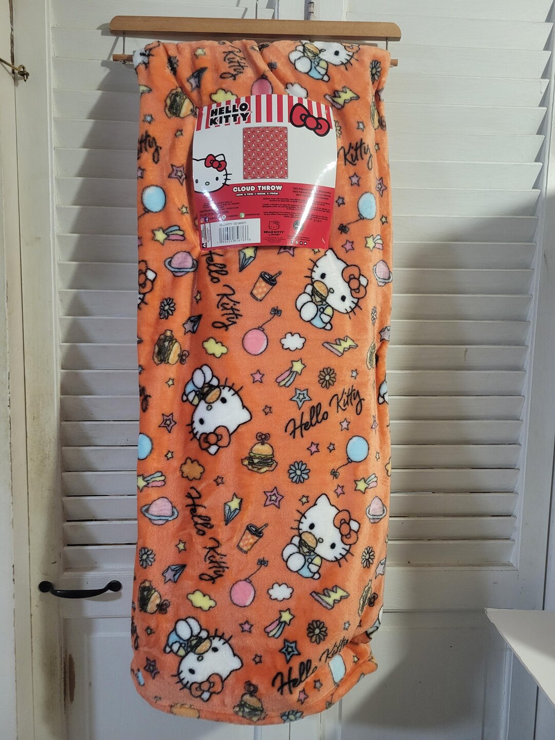 Sanrio Hello Kitty Bright Orange so Varsity Burger Cloud Plush Throw ...
