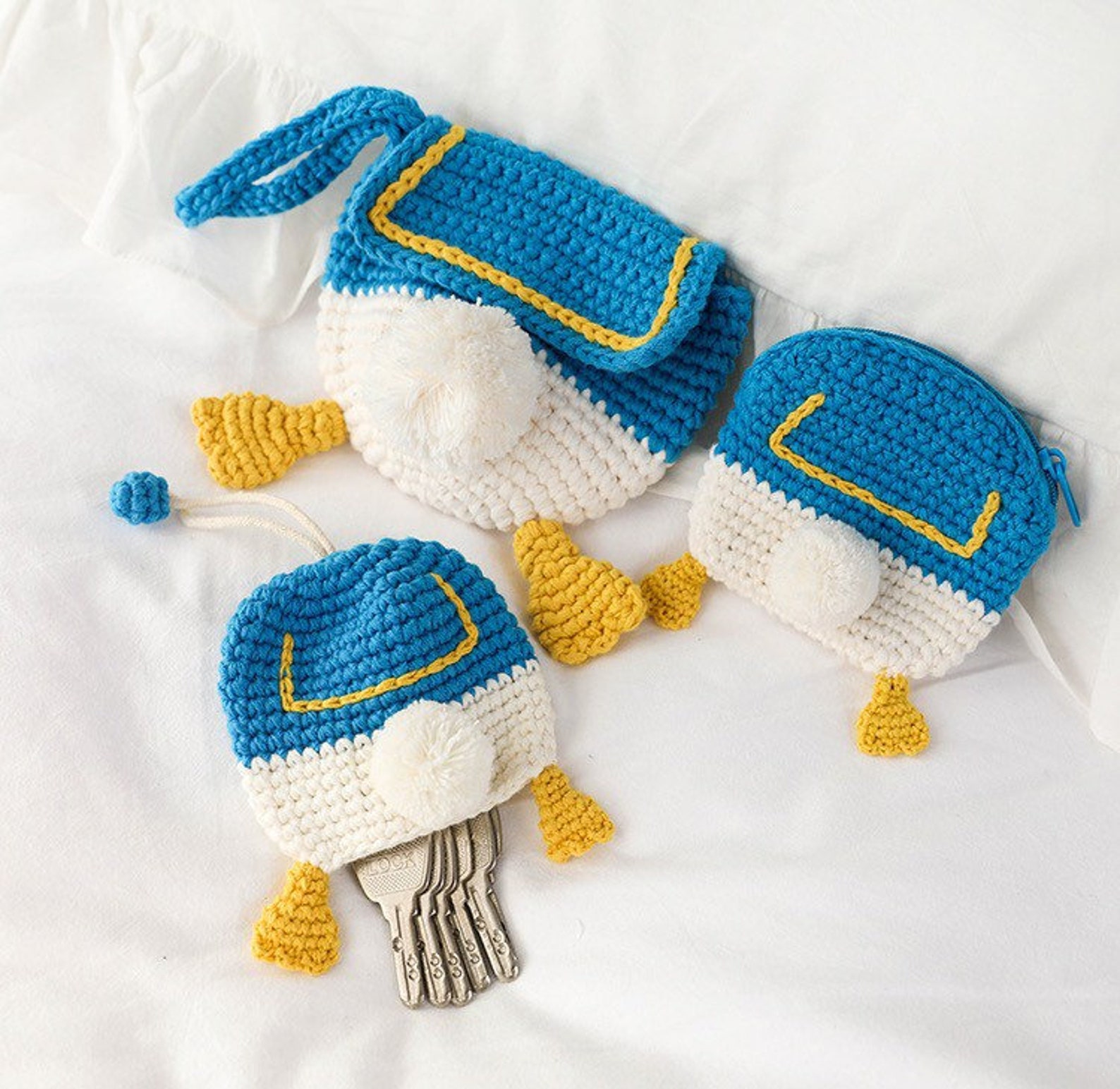 Crochet Cartoon Character Shoulder Bag Purse Keychain Mini Bags Set of ...