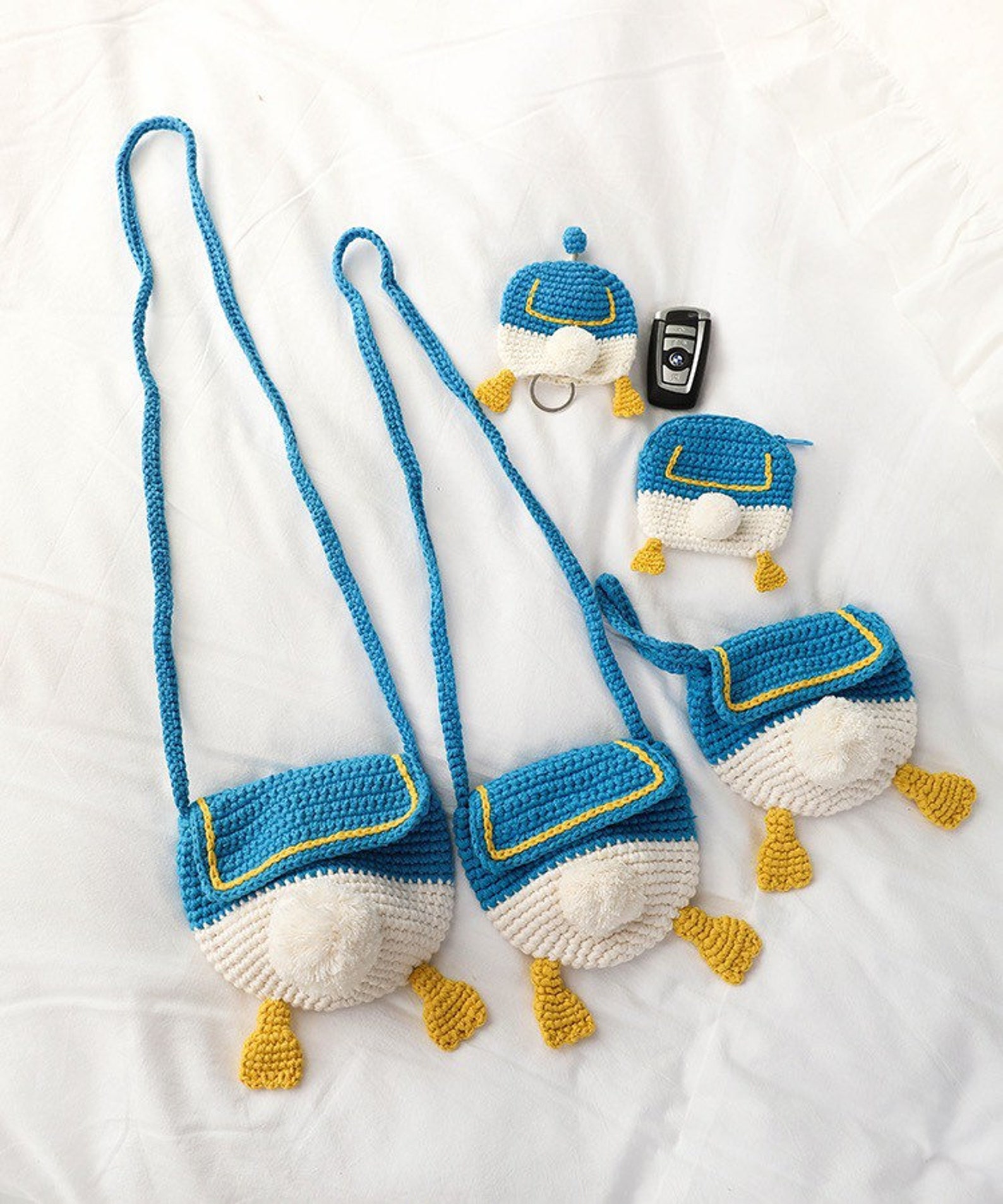 Crochet Cartoon Character Shoulder Bag Purse Keychain Mini Bags Set of ...