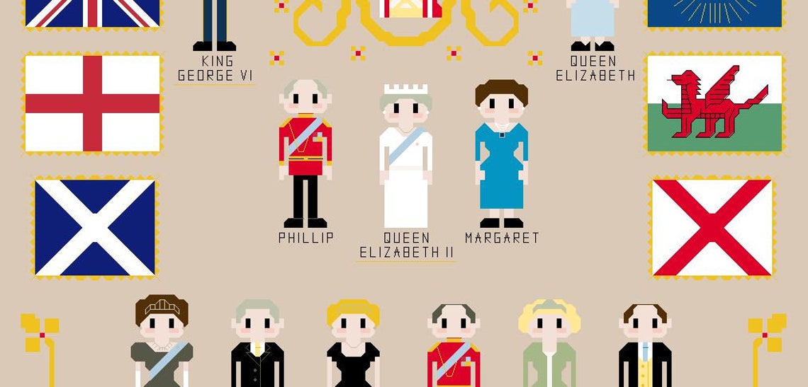Royal Family Counted Cross Stitch Pattern - Queen Elizabeth II, Prince ...