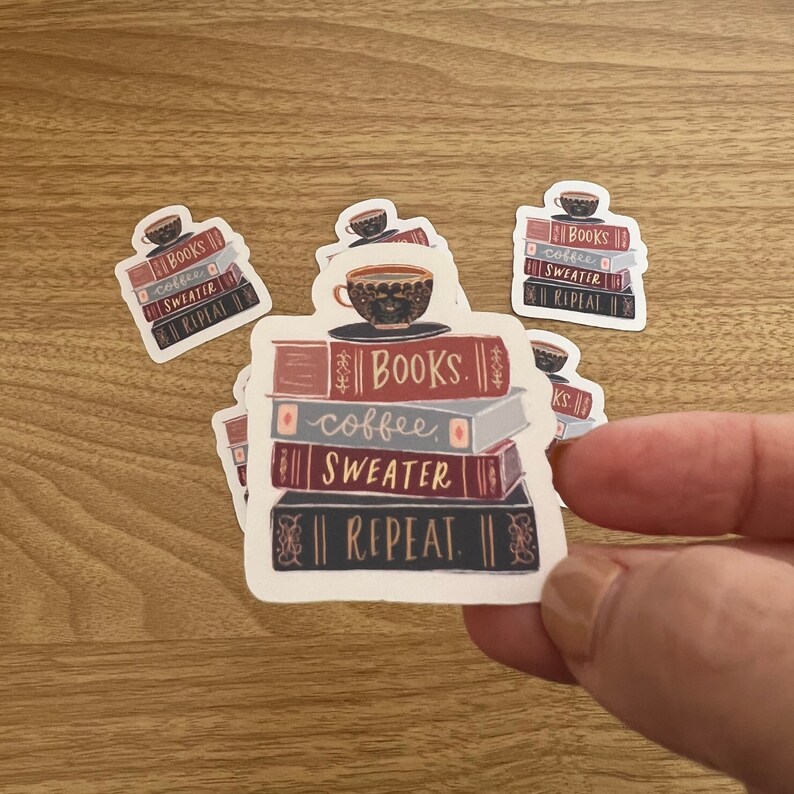 Book Coffee Sticker Stack of Books Sticker Book Sticker - Etsy