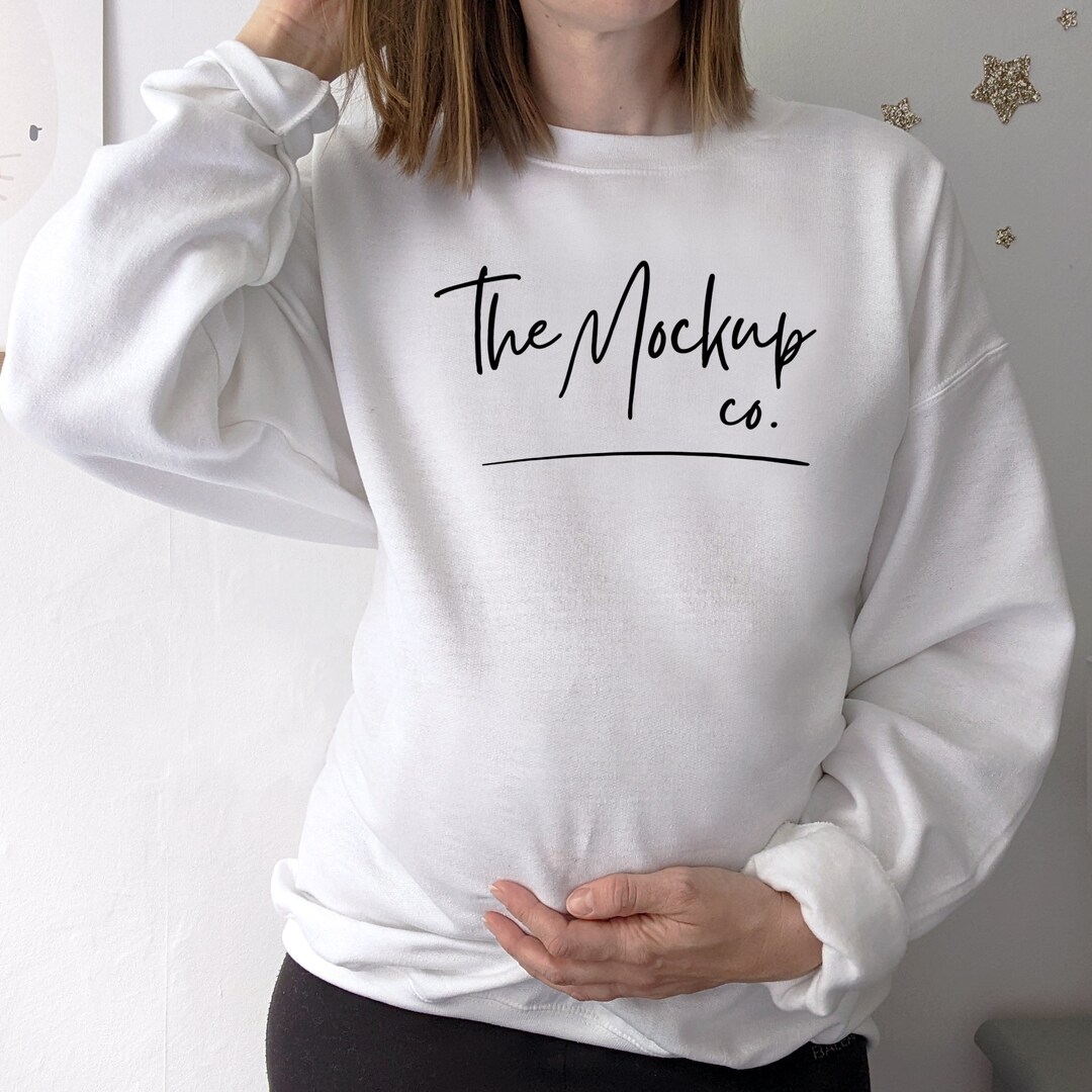 Pregnancy Mockup | Maternity Mockup | Gildan 18000 White Mockup ...