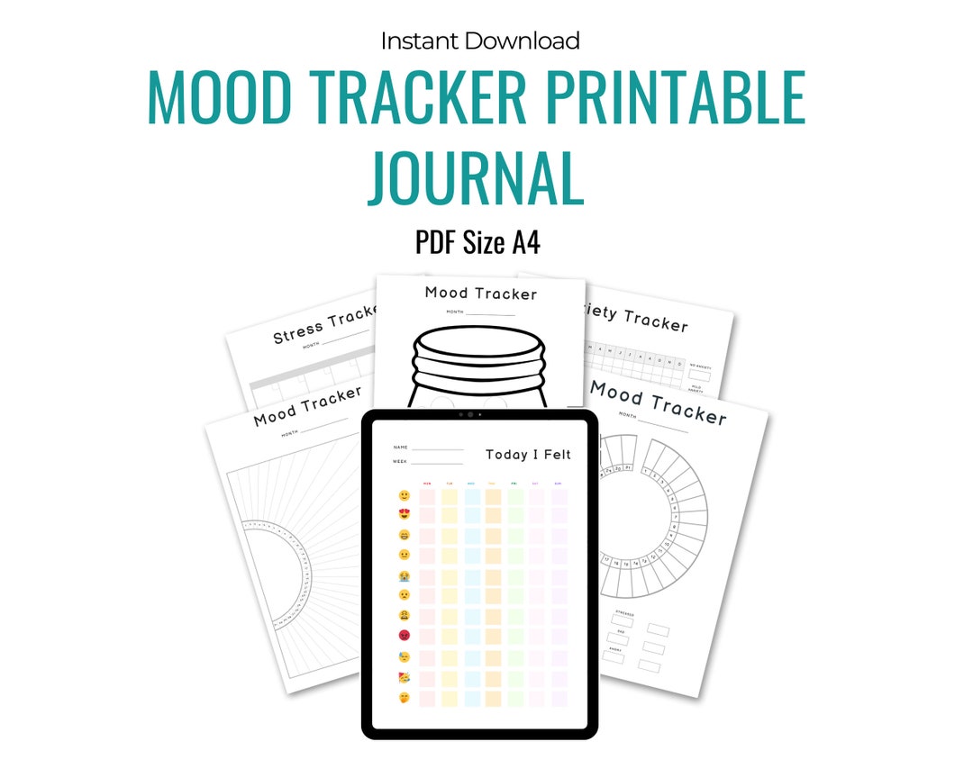 Mood Tracker Journal Set - Emotion Log, Stress Relief Printable ...