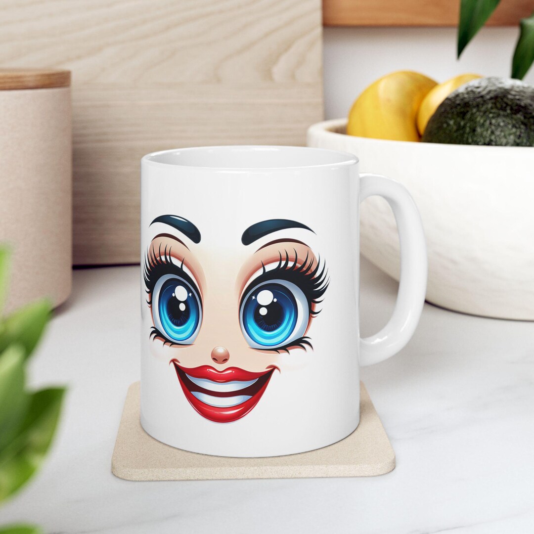 Smiley Ceramic Mug, Happy Face Cup, Cheerful Coffee Mug, Positive ...