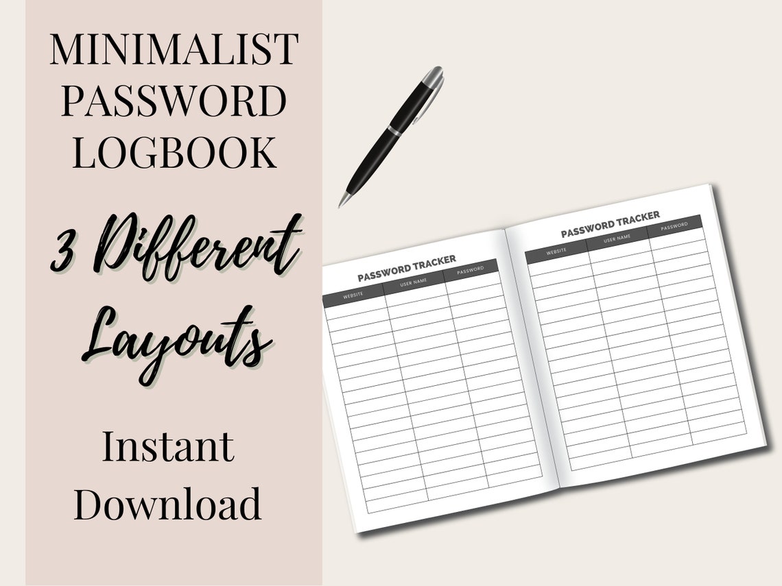 Minimalist Password Logbook Printable – Keep Your Passwords Secure and ...
