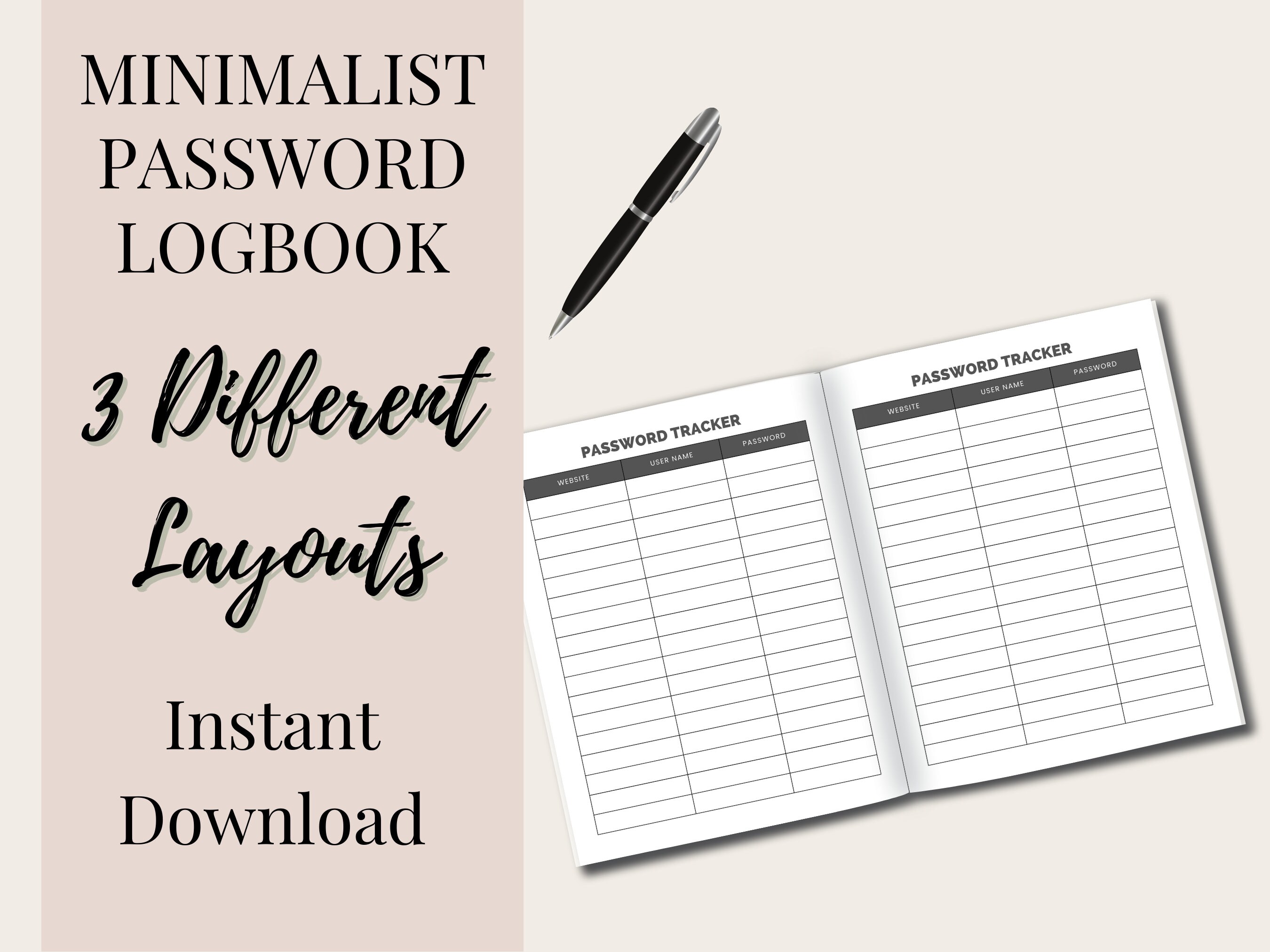 Minimalist Password Logbook Printable – Keep Your Passwords Secure and ...