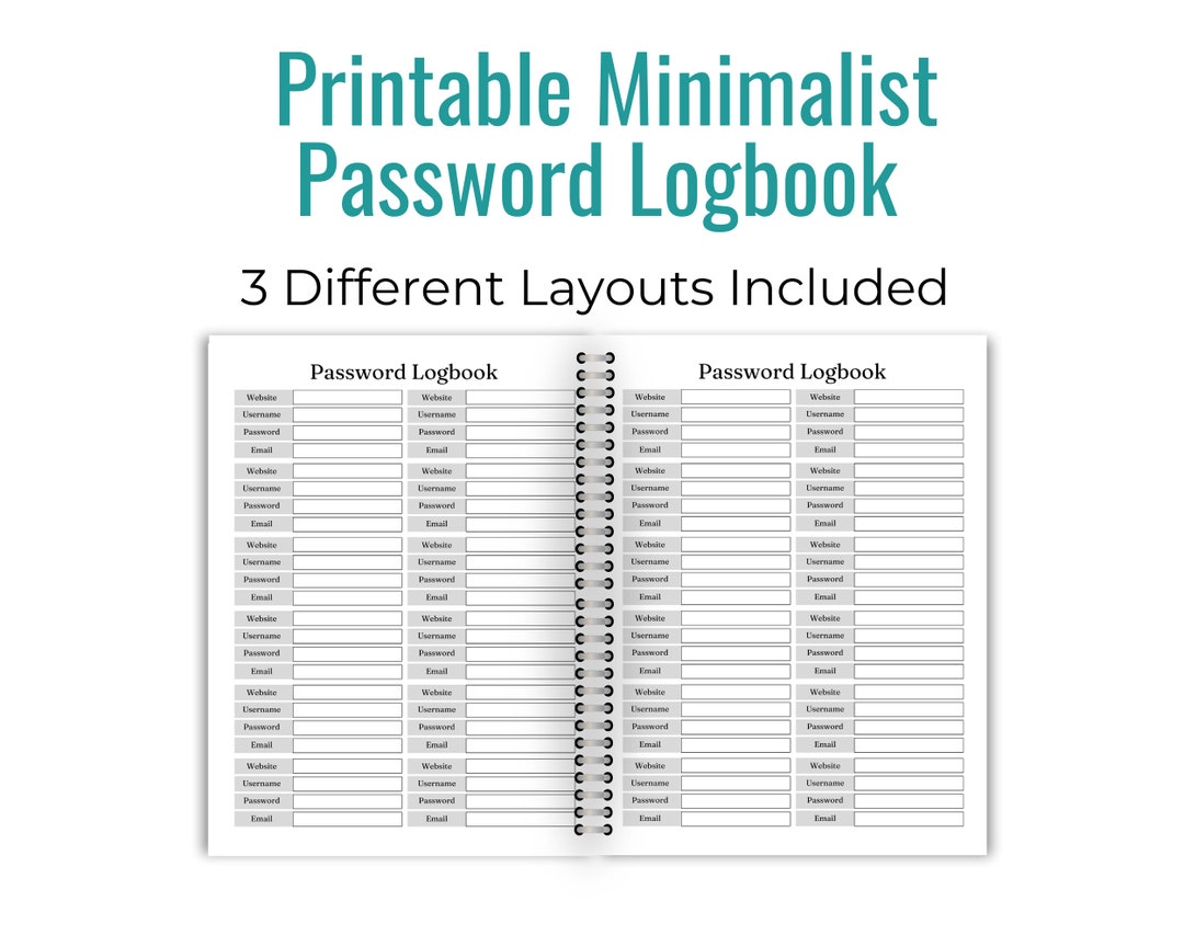 Minimalist Password Logbook Printable – Keep Your Passwords Secure and ...