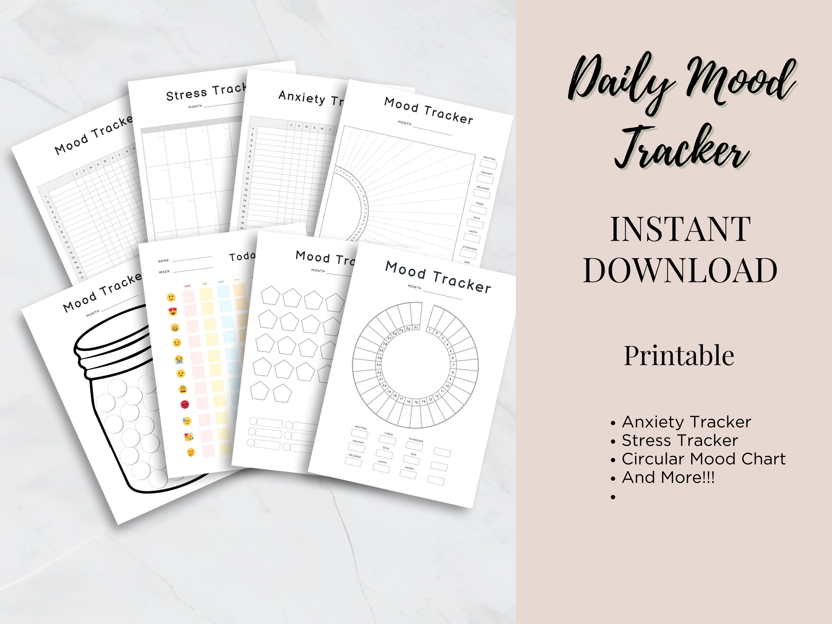 Mood Tracker Journal Set - Emotion Log, Stress Relief Printable ...