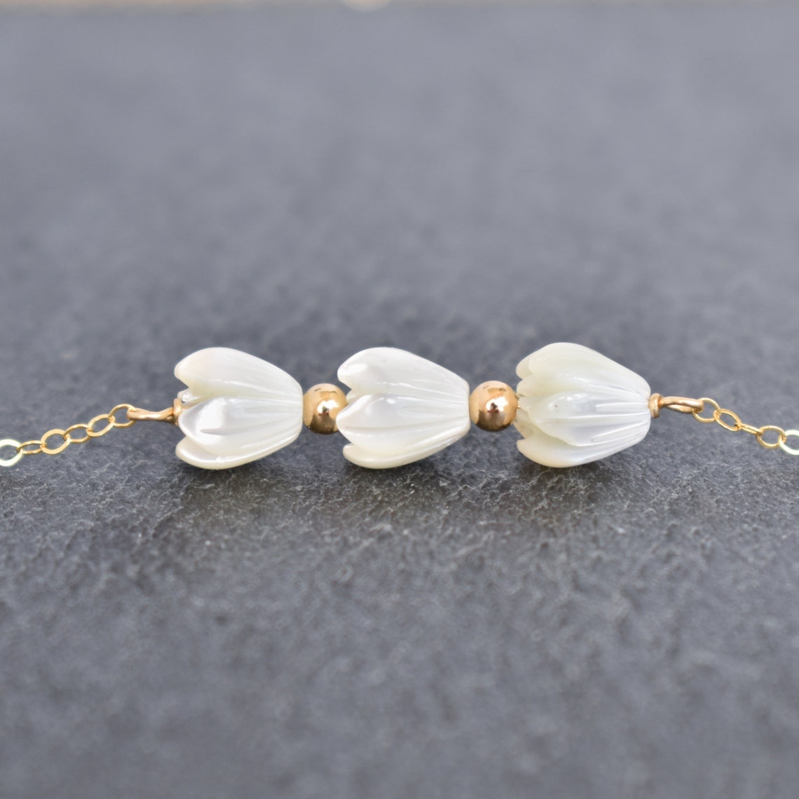 Triple Pikake Necklace With Metal Accent Beads, Mother of Pearl Pikake ...