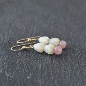 Rose Quartz and Double Pikake Cluster Earrings - Etsy