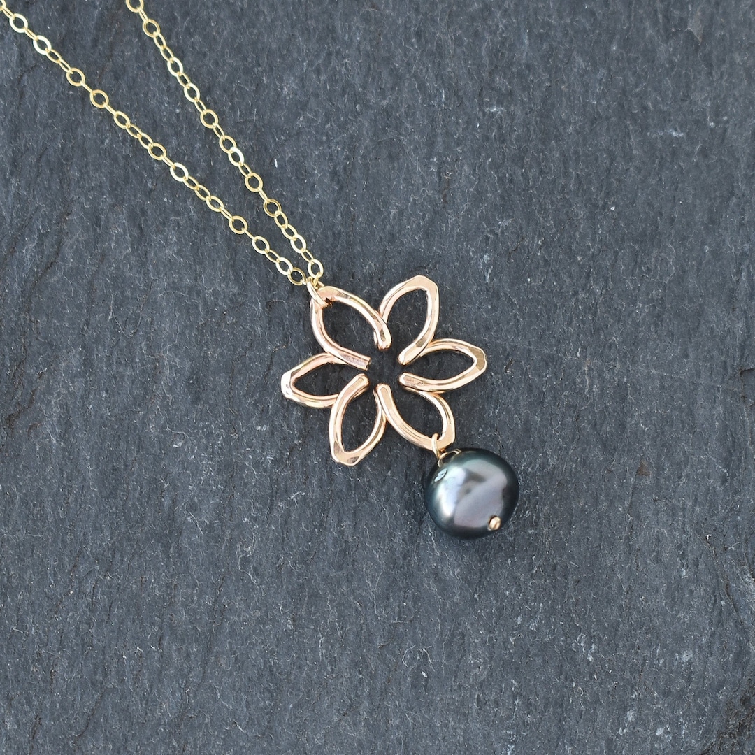 Small Nanu Flower Necklace With Dangling Pearl, Tiare Jewelry, Hawaiian ...