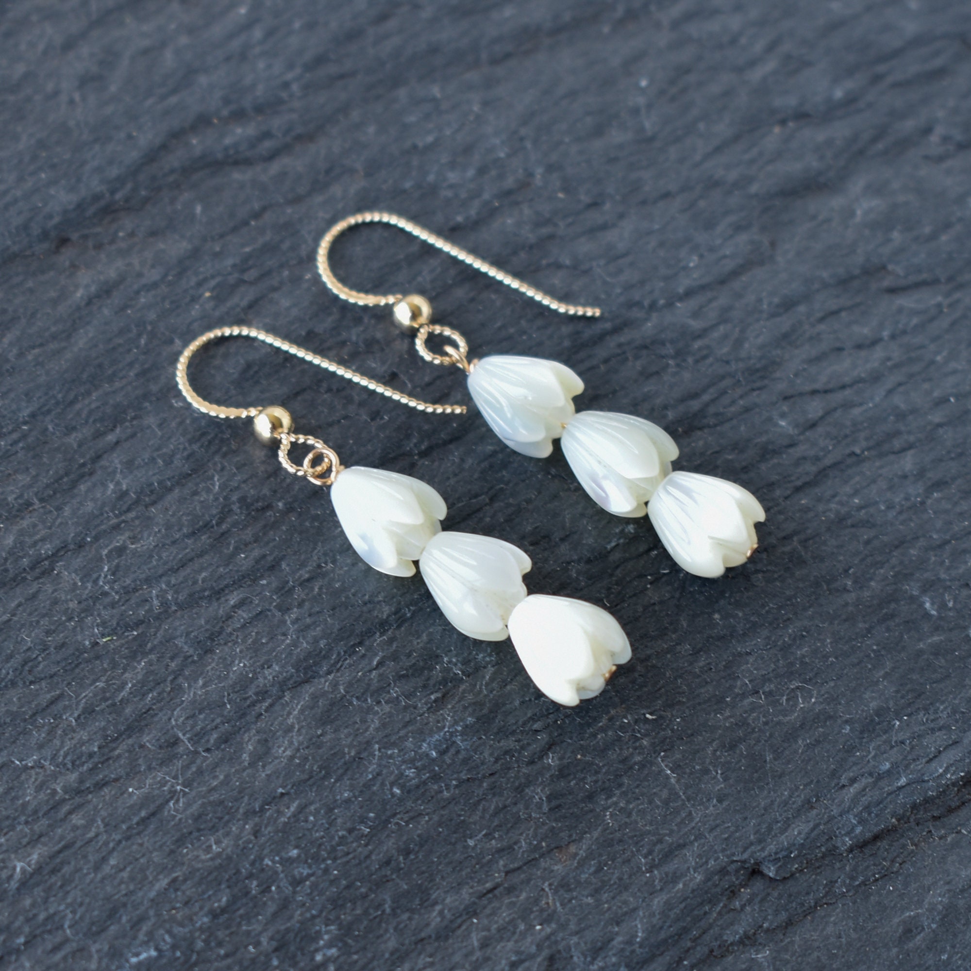 Triple Pikake Mother of Pearl Cluster Earrings Pikake | Etsy