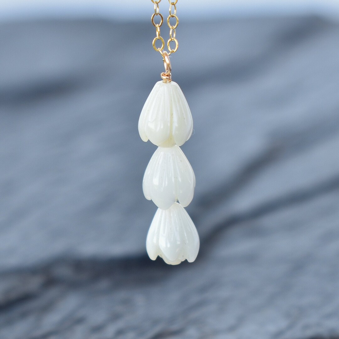 Triple Small Pikake Cluster Vertical Pendant Necklace, Hawaiian Jewelry ...