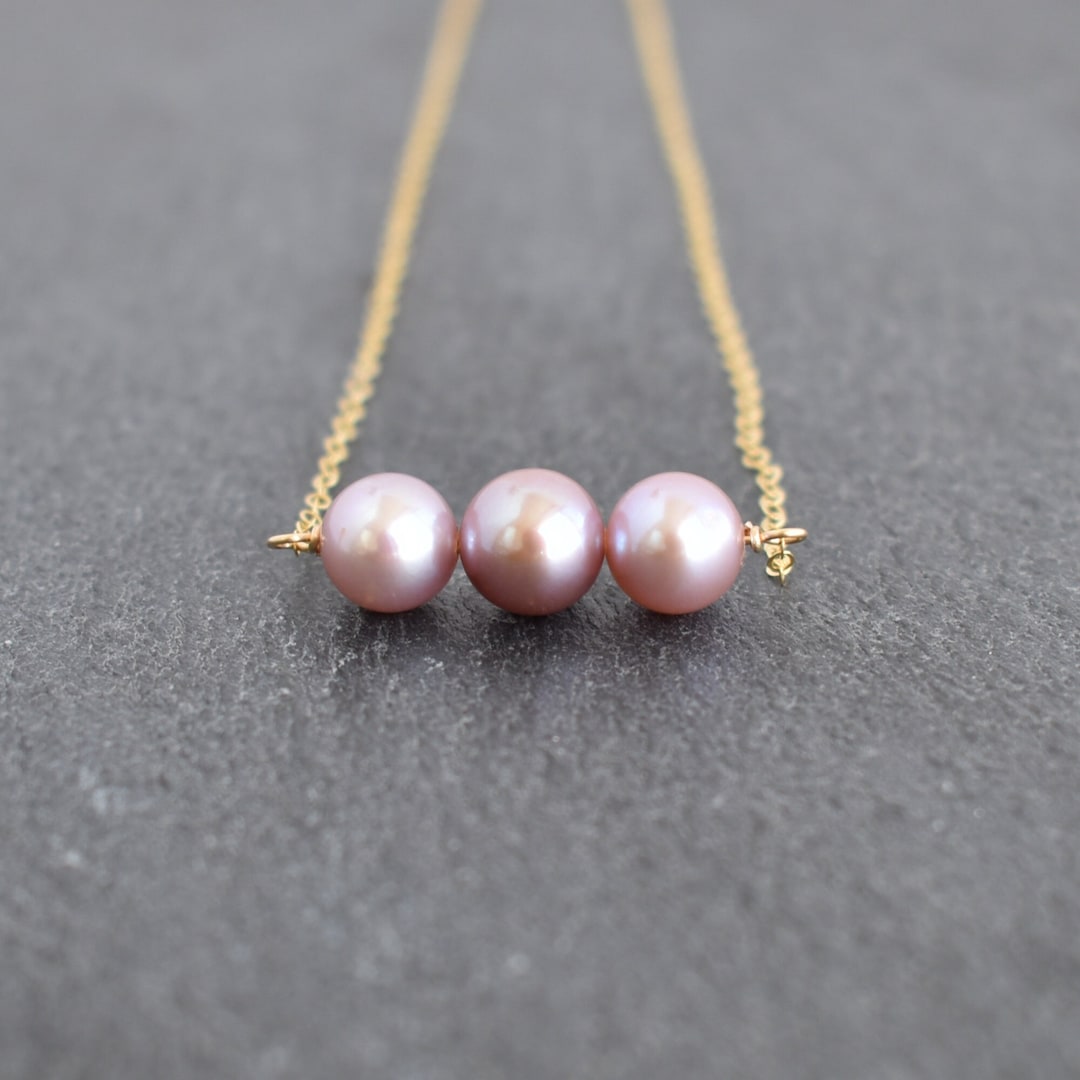 Dainty Three Pearl Necklace With 8mm Light Purple Pearls, Simple ...