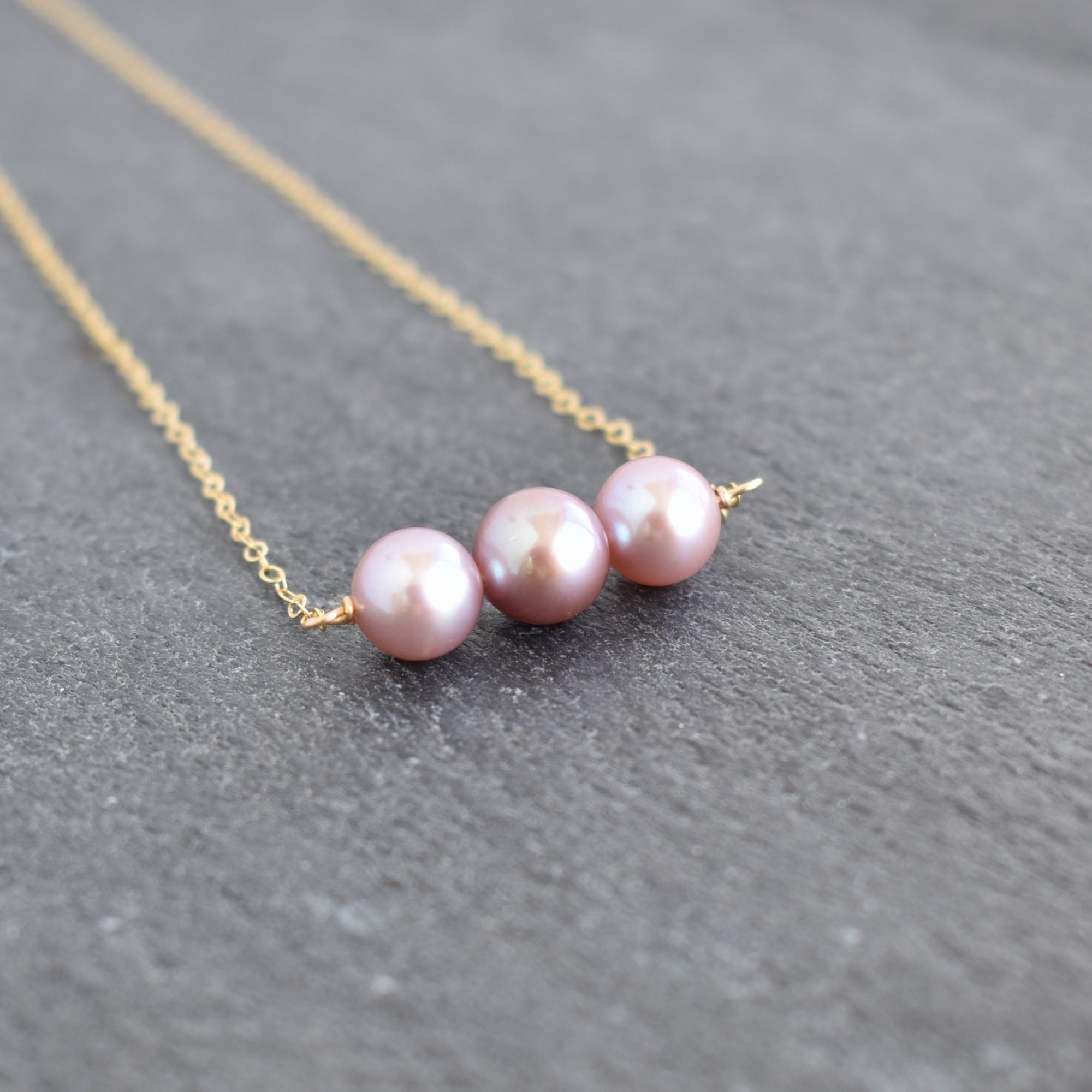 Dainty Three Pearl Necklace With 8mm Light Purple Pearls, Simple ...