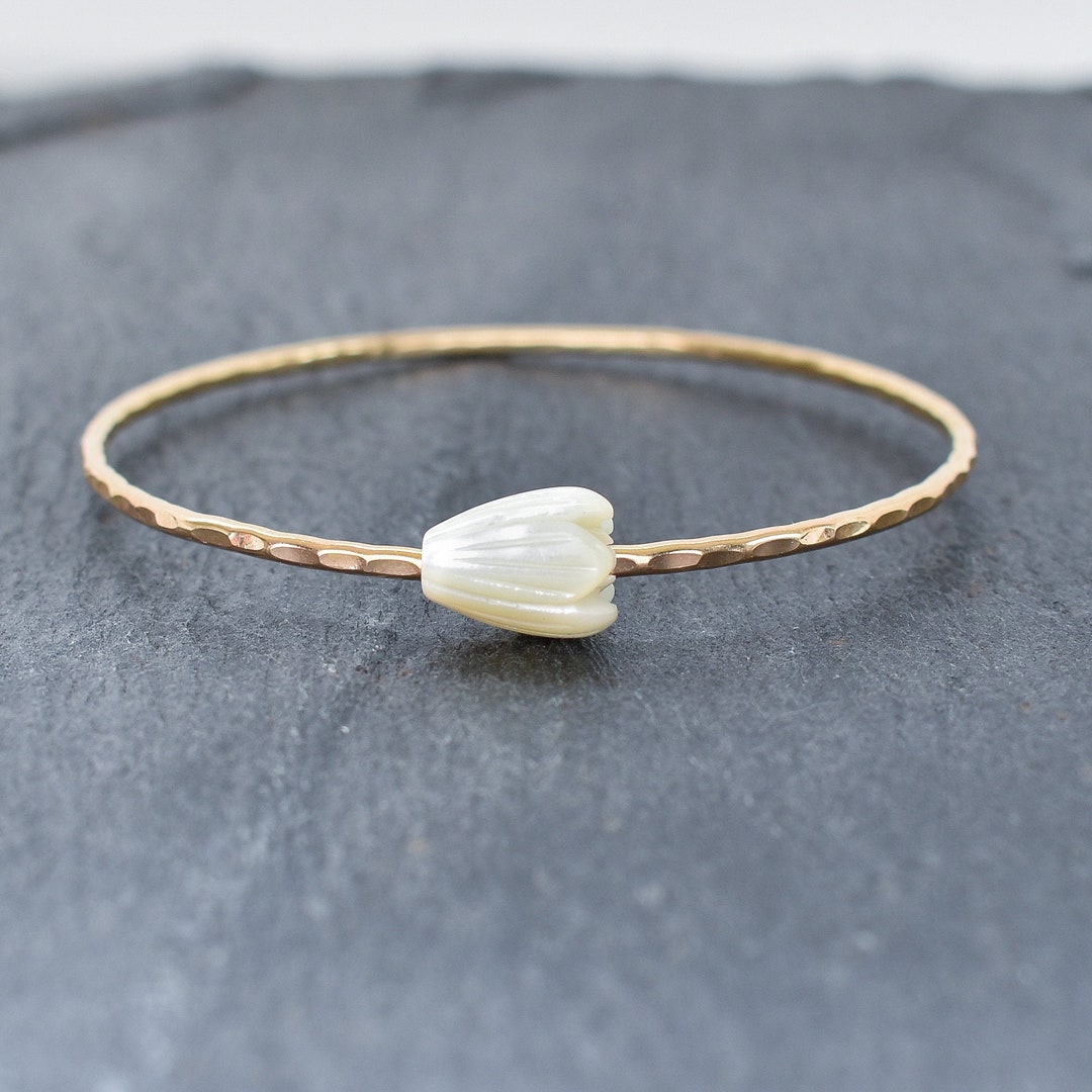 Mother of Pearl Pikake Bangle Bracelet, Pikake Bead Jewelry, Textured ...
