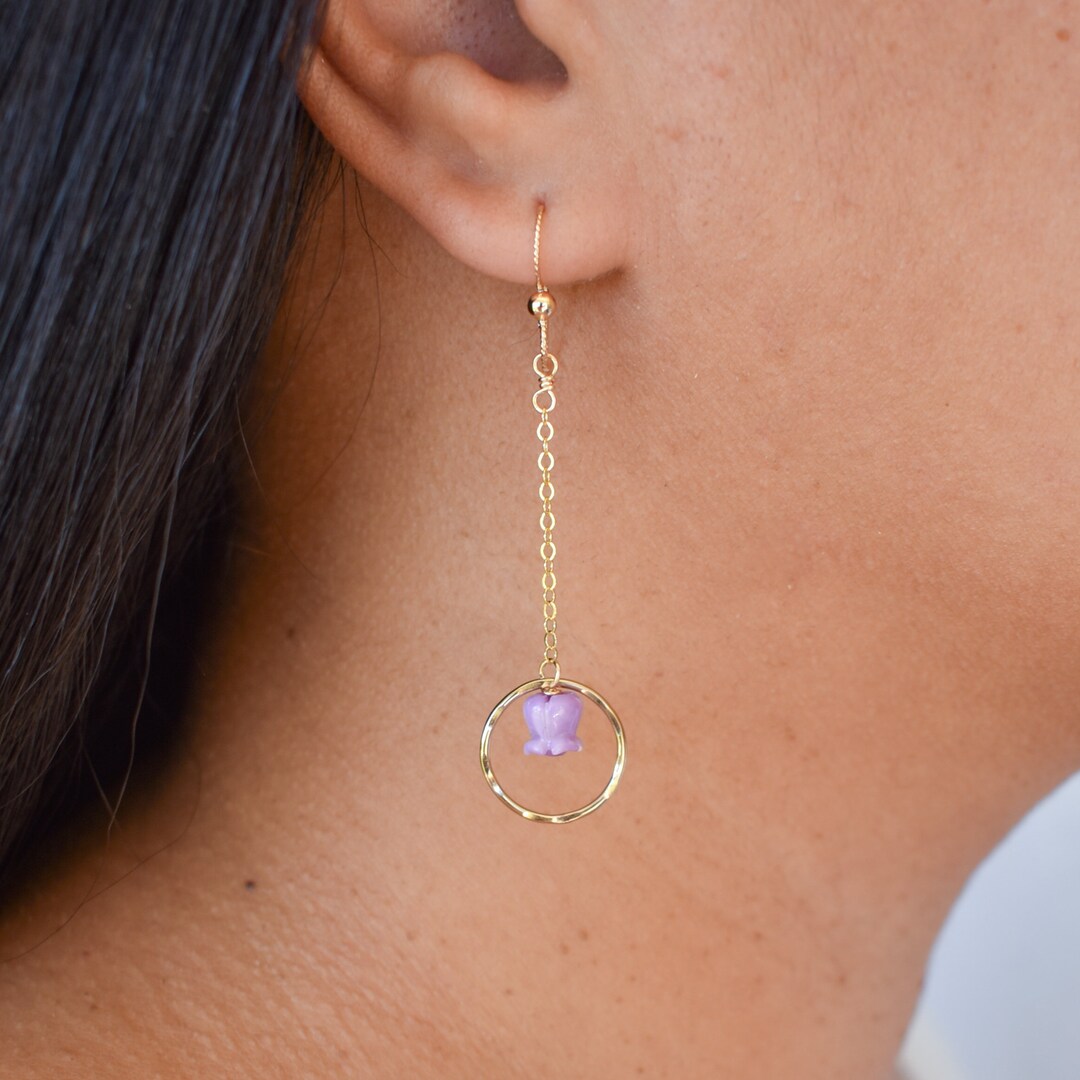 Long Dangling Chain Hoops With Crown Flower, Crown Flower Earrings ...