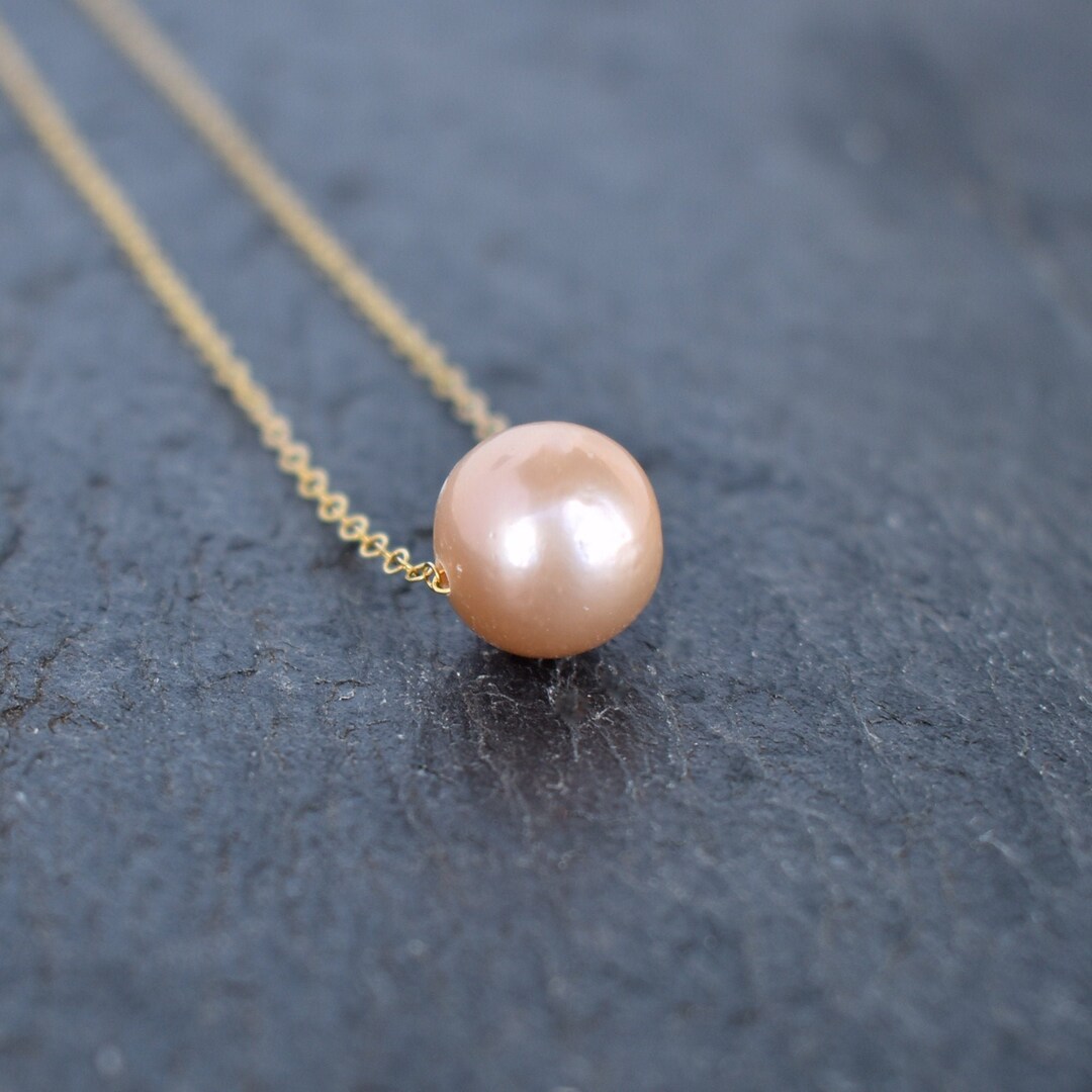 Peachy Pink Edison Floating Pearl Necklace, Bridesmaids Necklaces ...