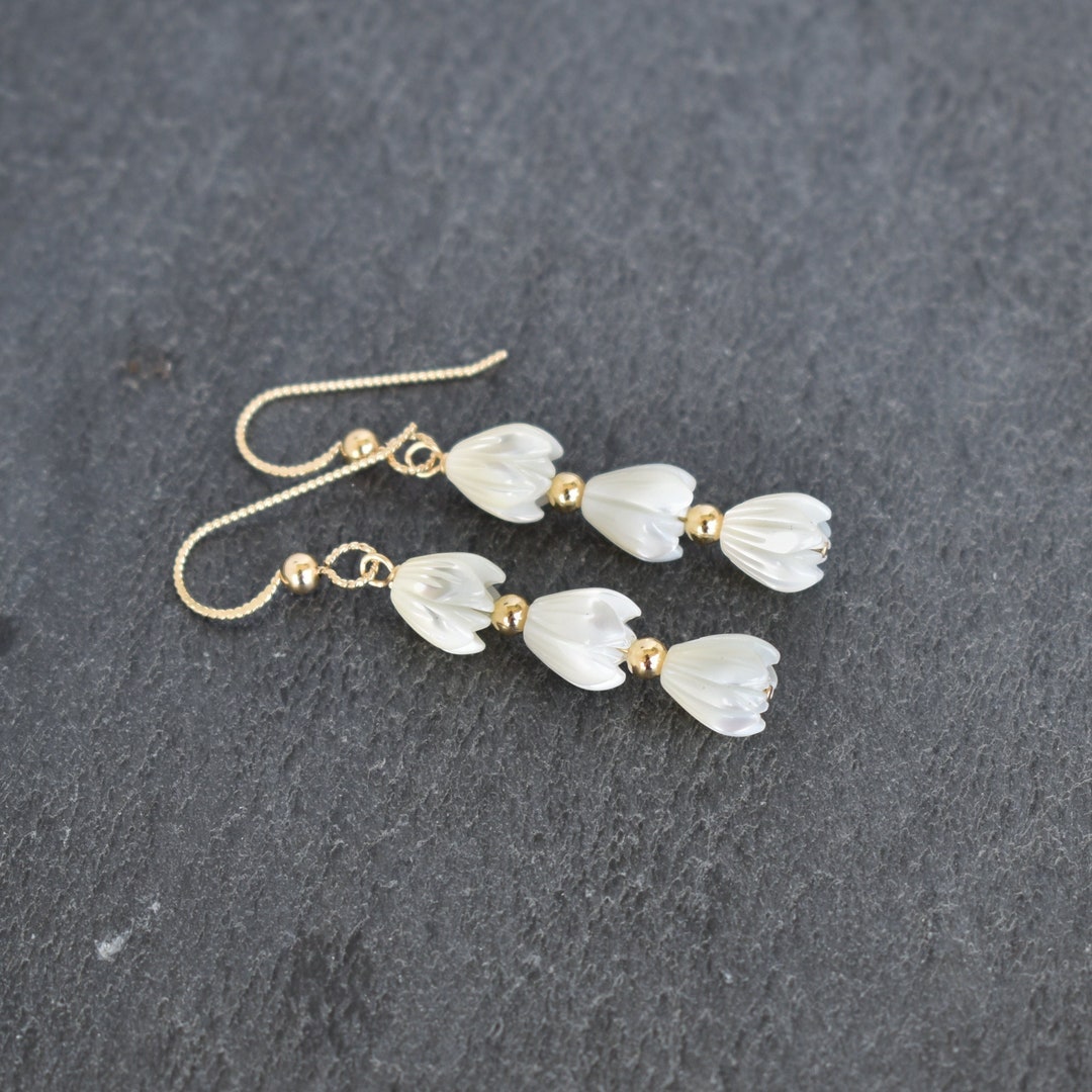 Triple Pikake Earring With Metal Accent Beads, Hawaiian Jewelry, Mother ...