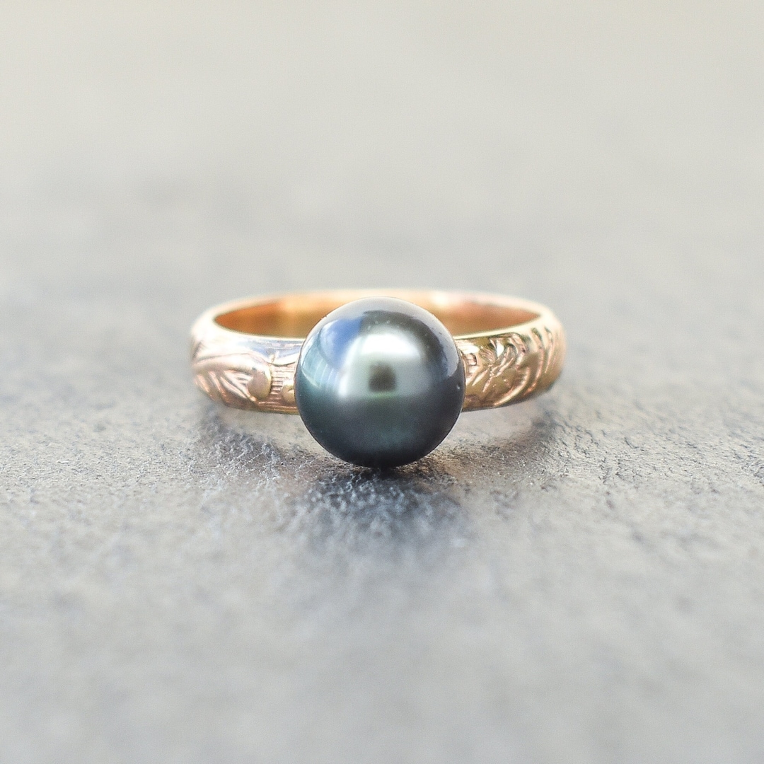 Tahitian Pearl Ring, Hawaiian Heirloom Style Pattern Wire, Gold Filled ...