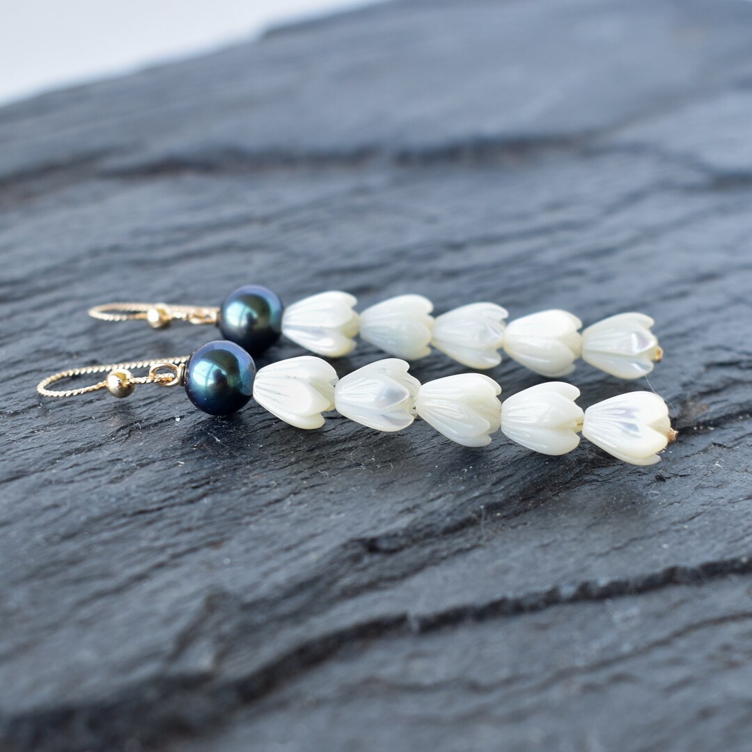 Long Pikake Earring Cluster With Pearl, Pikake Mother of Pearl Earrings ...