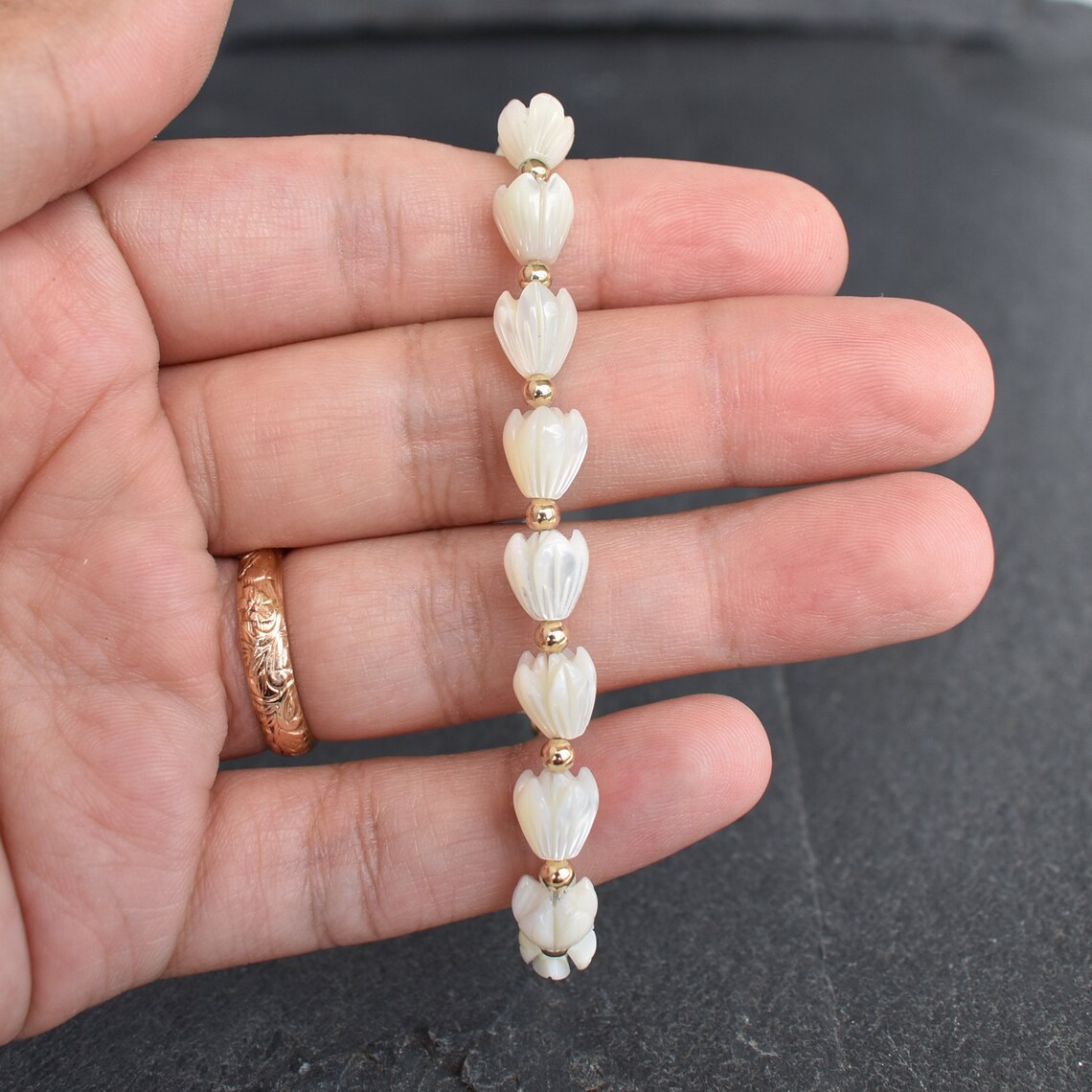 Pikake & Metal Bead Accent Stretchy Bracelet, Bridesmaid Bracelet ...