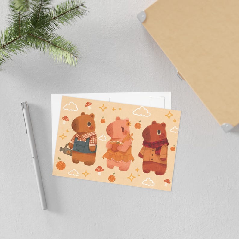 Capybara Villagers Art Print, Cute Animal Postcard, Cozy Gaming Wall ...