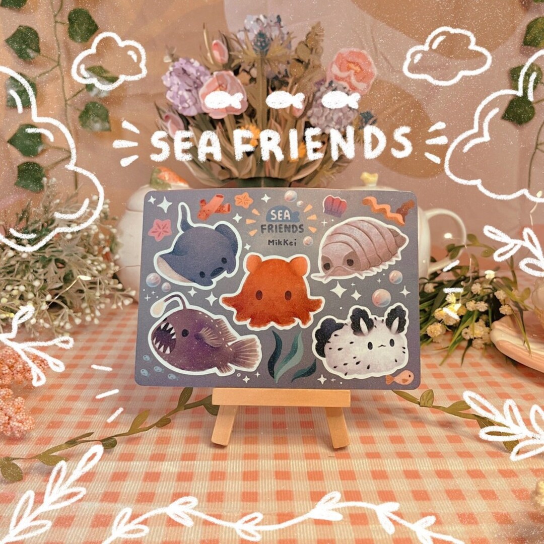 Deep Sea Friends Sticker Sheet, Sea Animals, Ocean Creatures, Cute ...