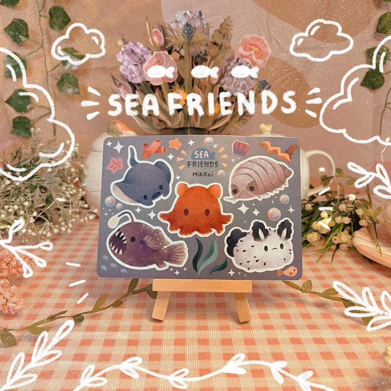 Deep Sea Friends Sticker Sheet, Sea Animals, Ocean Creatures, Cute ...